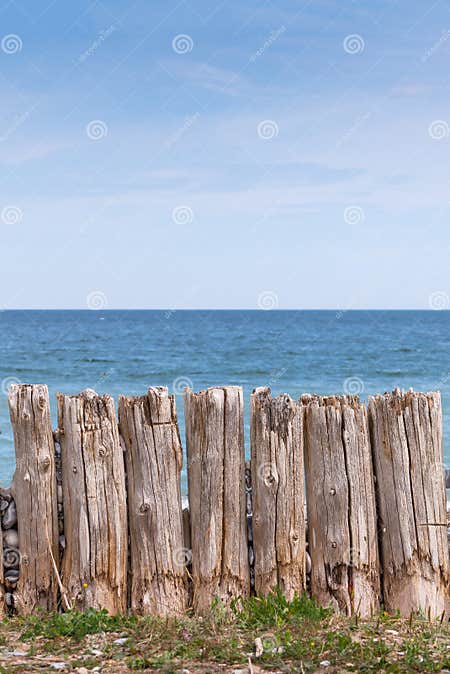 Seaside log fence stock photo. Image of quebec, vertical - 98623882