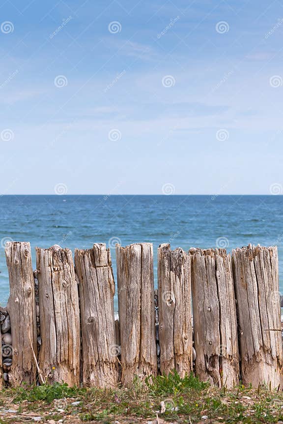 Seaside log fence stock photo. Image of quebec, vertical - 98623882
