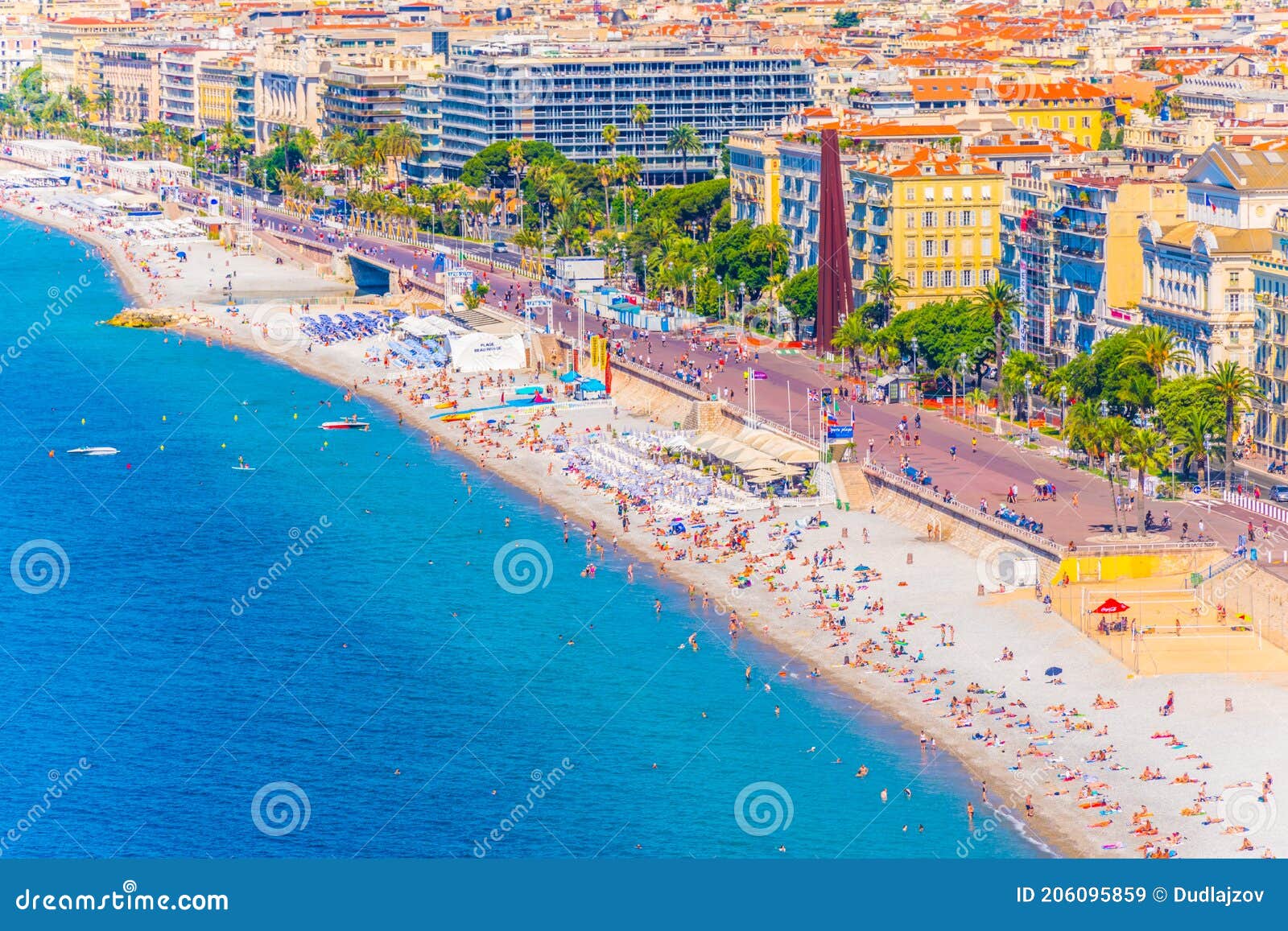 Seaside of Nice, France editorial stock image. Image of sunbeds - 206095859