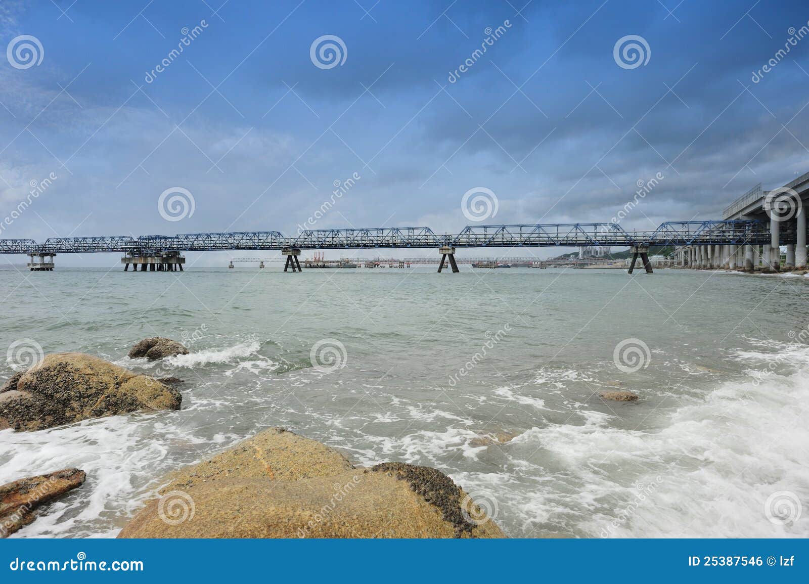 Seaside Oil Pipelines and Bridge Stock Photo - Image of equipment ...