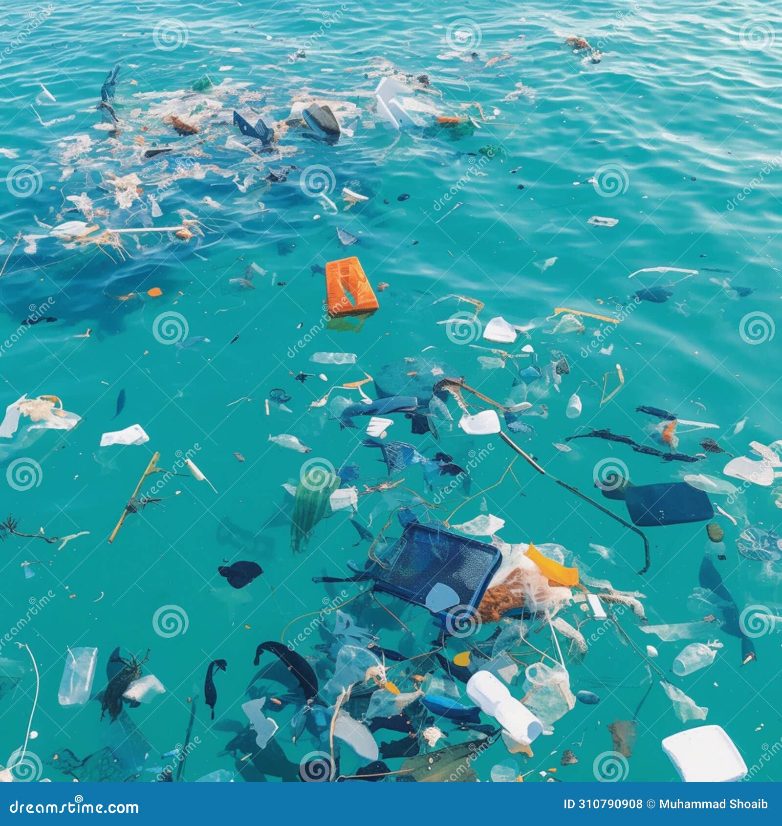 Seaside Pollution Depicted through Floating Garbage, Highlighting ...