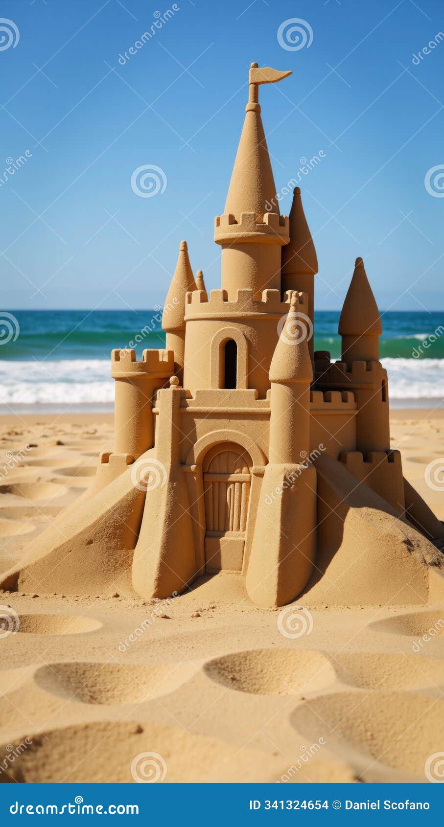 A Seaside Portrait with a Sandcastle As Its Focus Stock Illustration ...