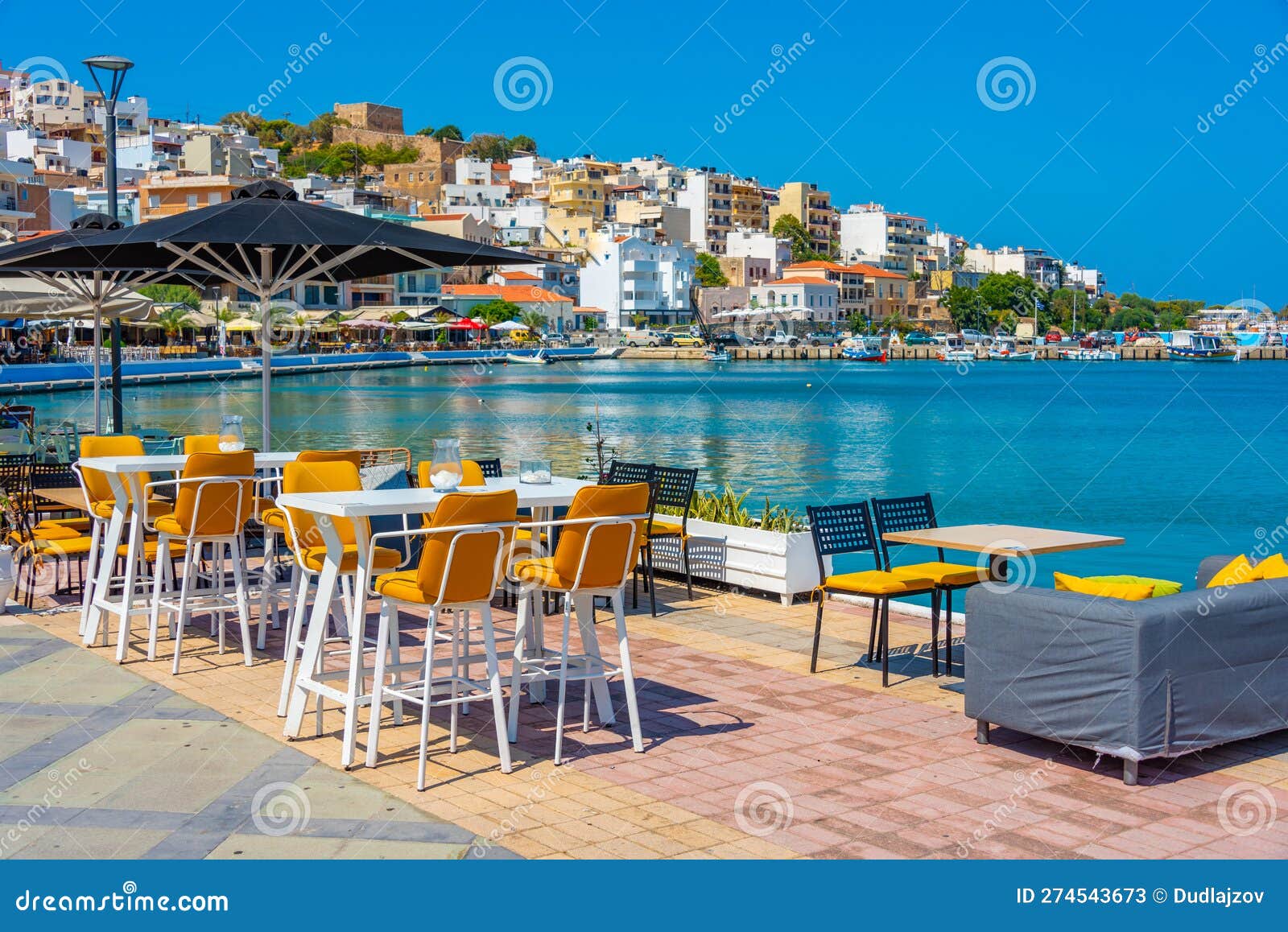 Seaside Promenade at Greek Town Sitia Stock Image - Image of tourist ...