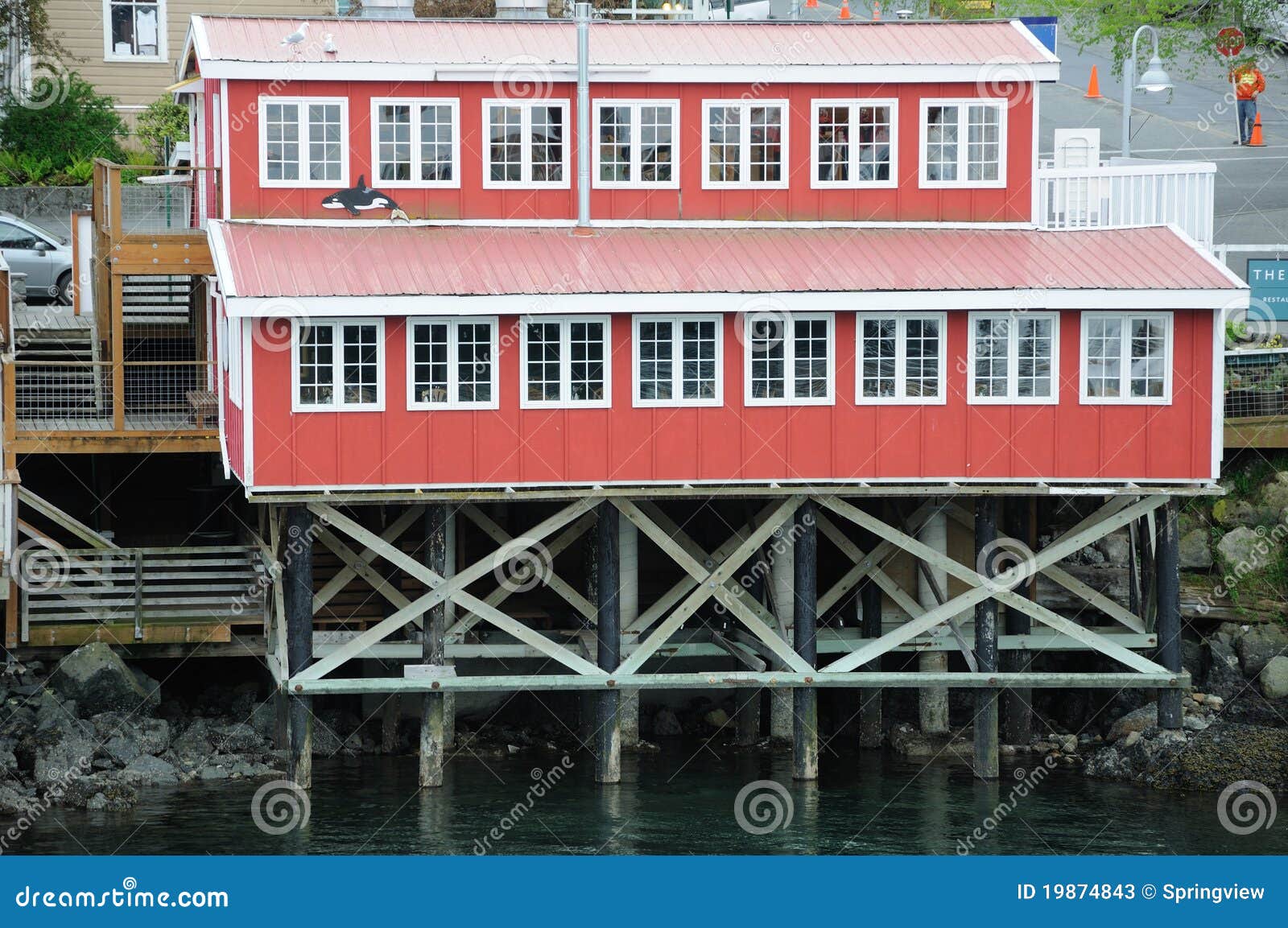 Seaside red house stock image. Image of stair, washington - 19874843