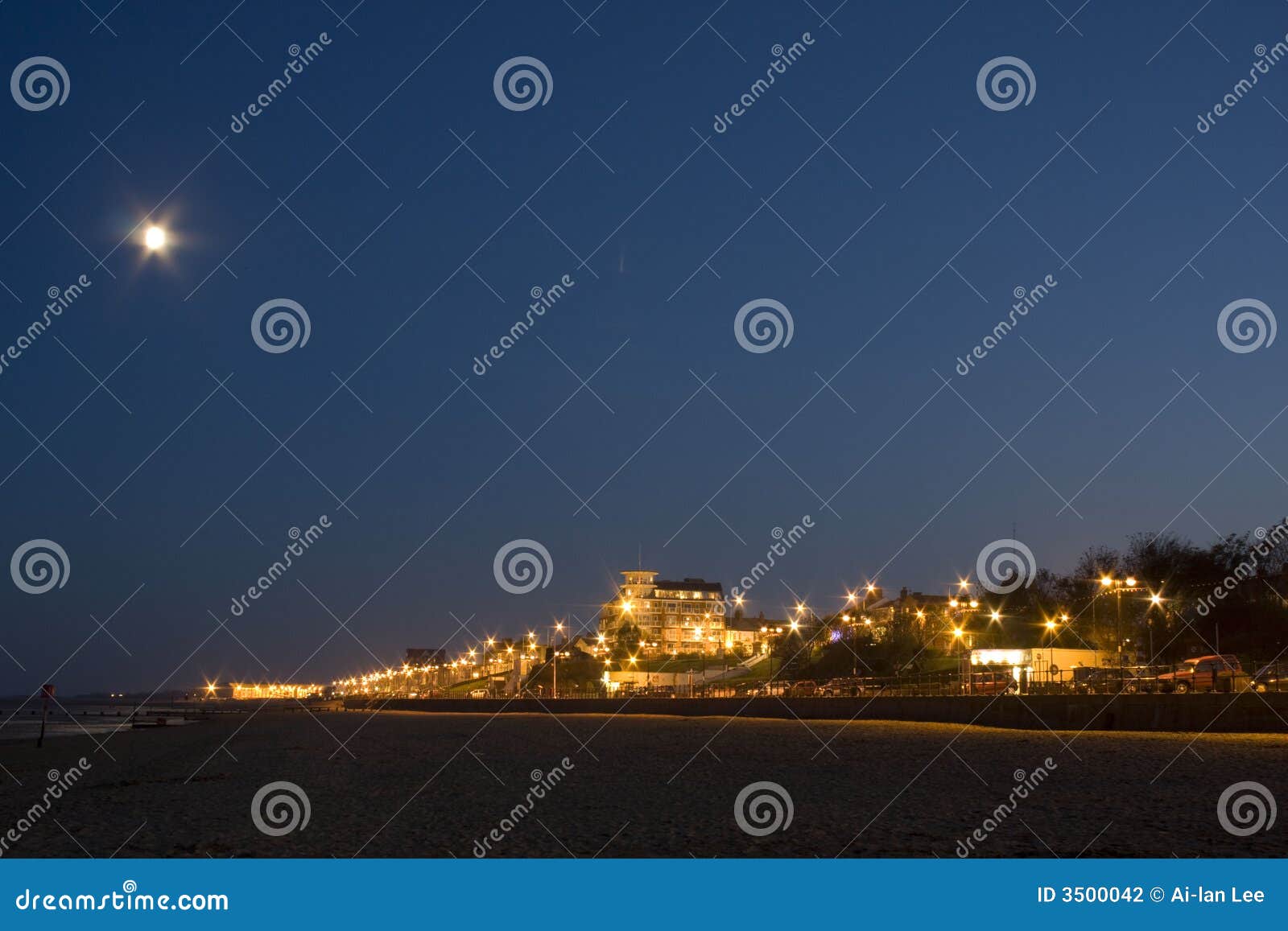 Seaside Resort Under Moonlight Stock Photo - Image of beach ...