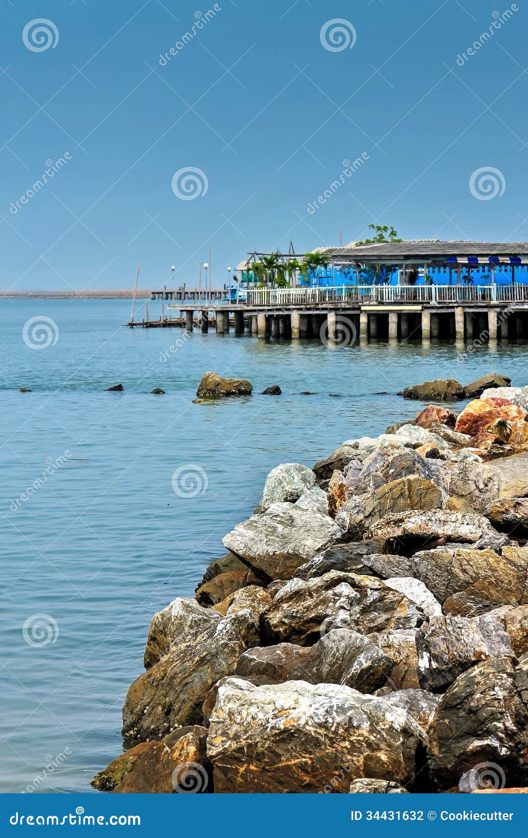 Seaside restaurant stock photo. Image of pier, beach - 34431632