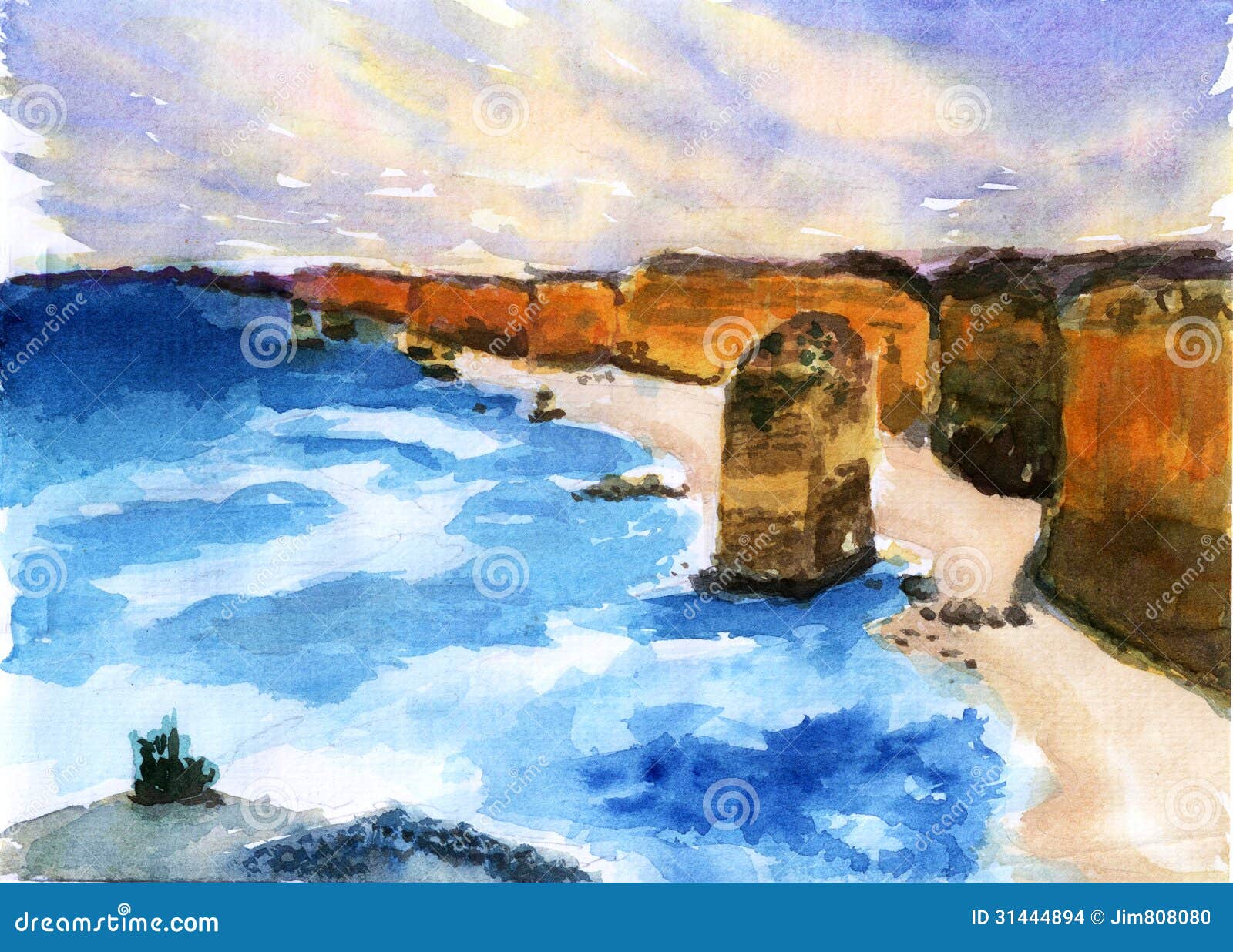 Seaside Rock Watercolor Illustration Stock Illustration - Illustration ...
