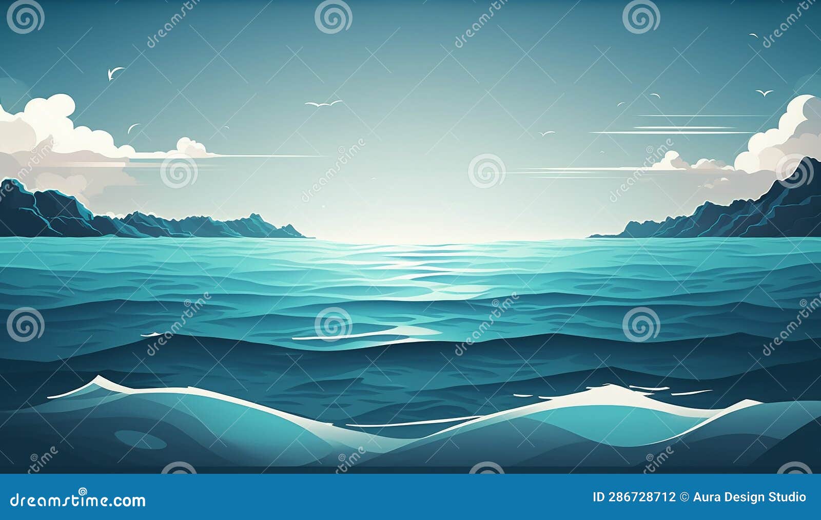 Seaside Serenity an Illustration of a Calm Ocean. Stock Illustration ...