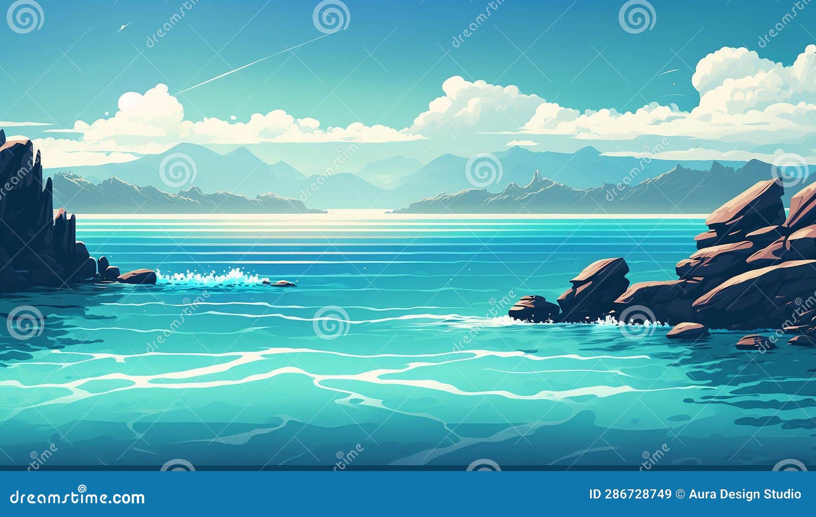 Seaside Serenity an Illustration of a Calm Ocean. Stock Illustration ...