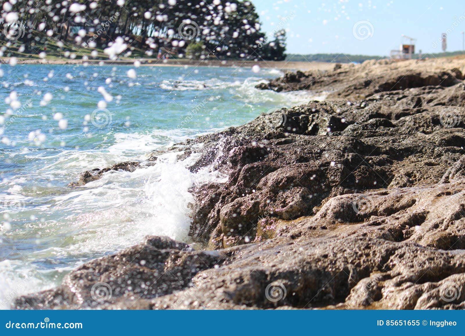 Seaside water splash stock image. Image of stone, summer - 85651655
