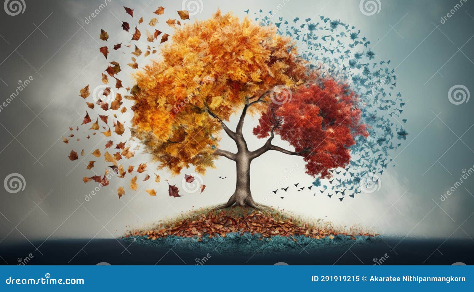 Season Change on Tree, Represent Change Time through Year Stock ...