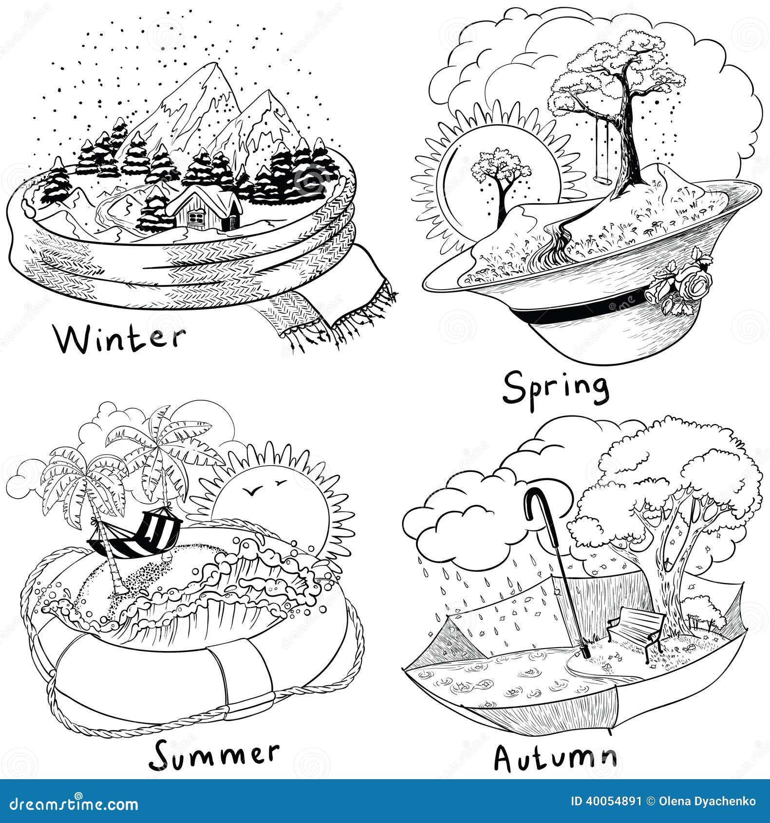 Season doodles stock vector. Illustration of plant, hill - 40054891