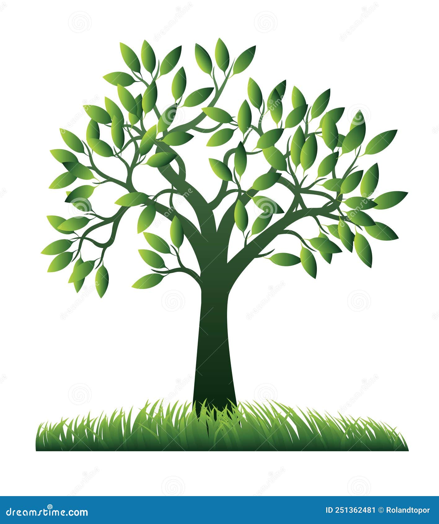 Season Isolated Tree with Roots on Green Grass. Vector Illustration ...