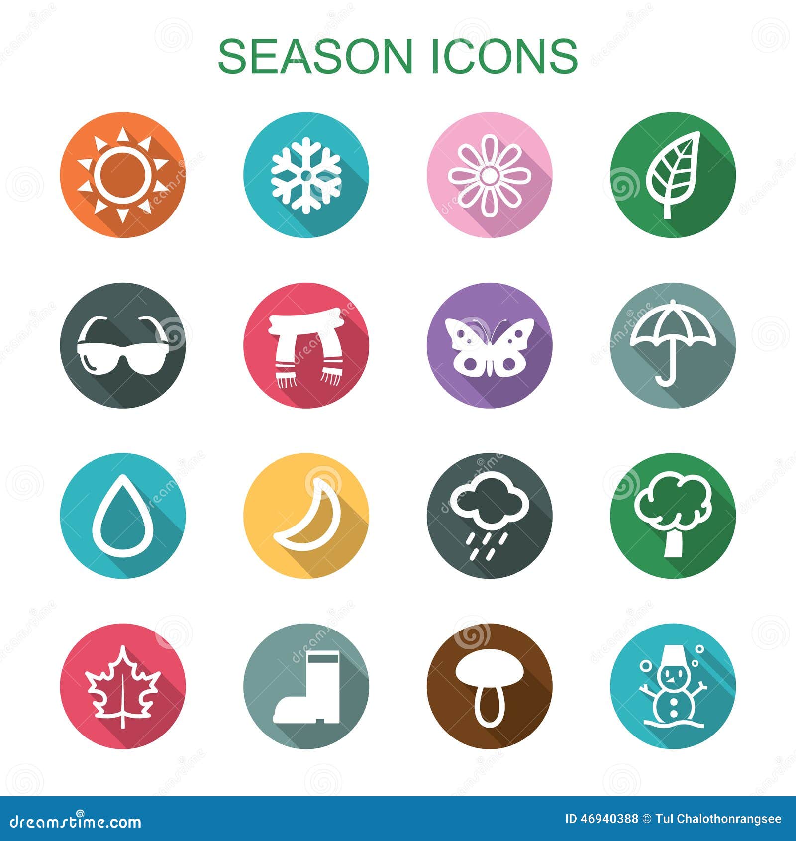 Season long shadow icons stock vector. Illustration of four - 46940388