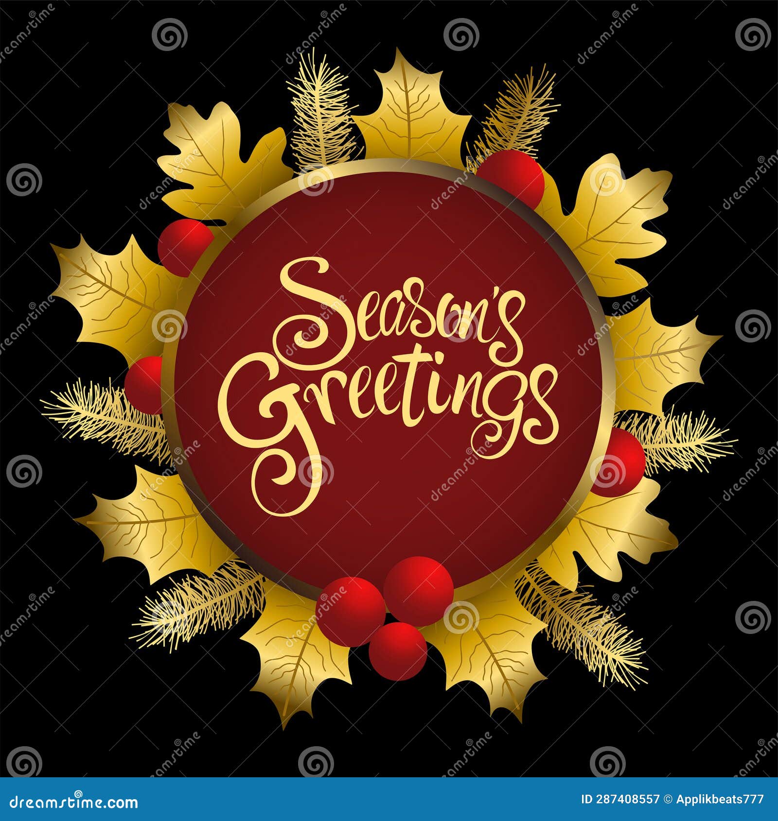 Season S Greetings Text with Decorative Gold Leaves Stock Vector ...