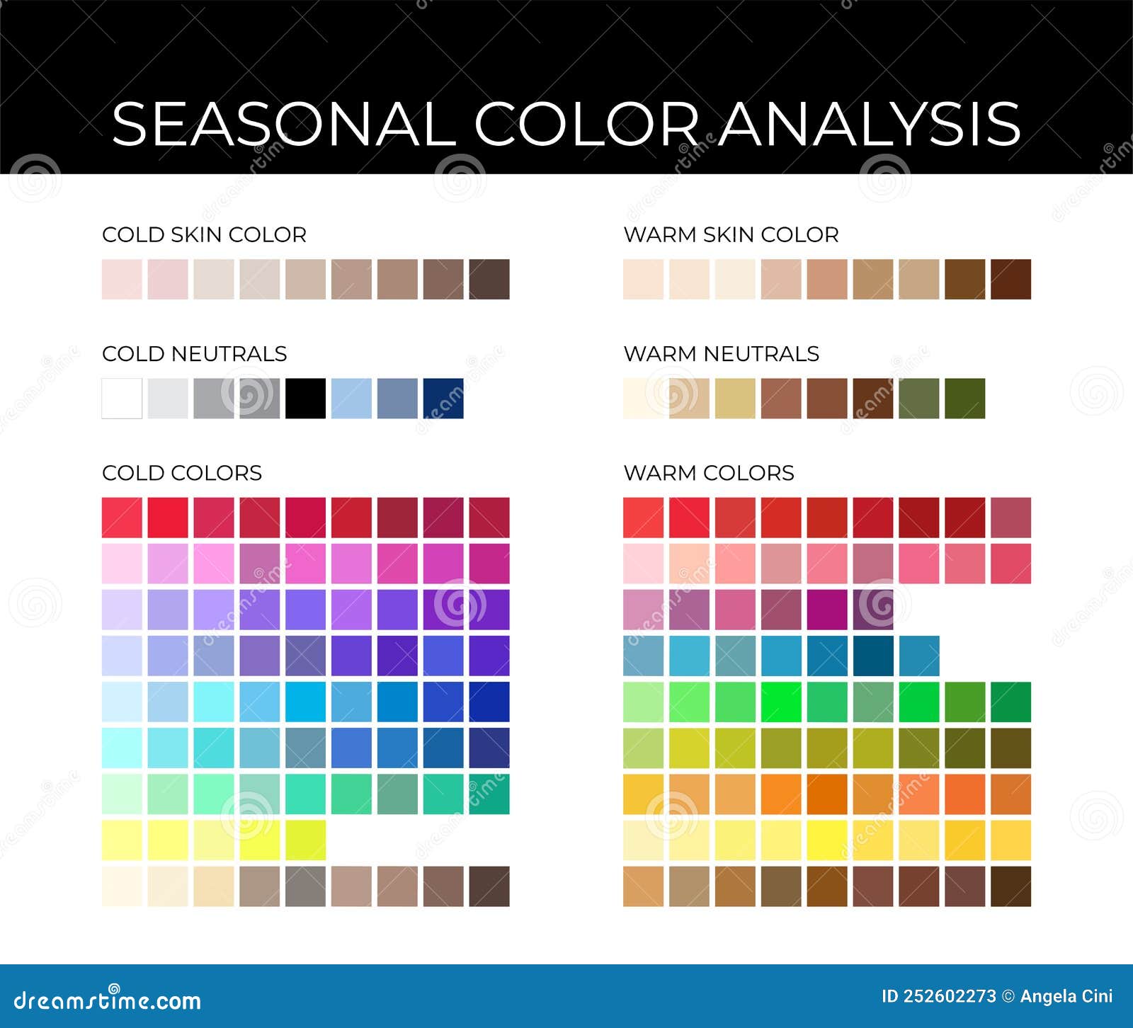 Seasonal Color Analysis Palette With Cold And Warm Color Swatches ... Seasonal Color Analysis Palette With Cold And Warm Color Swatches ...