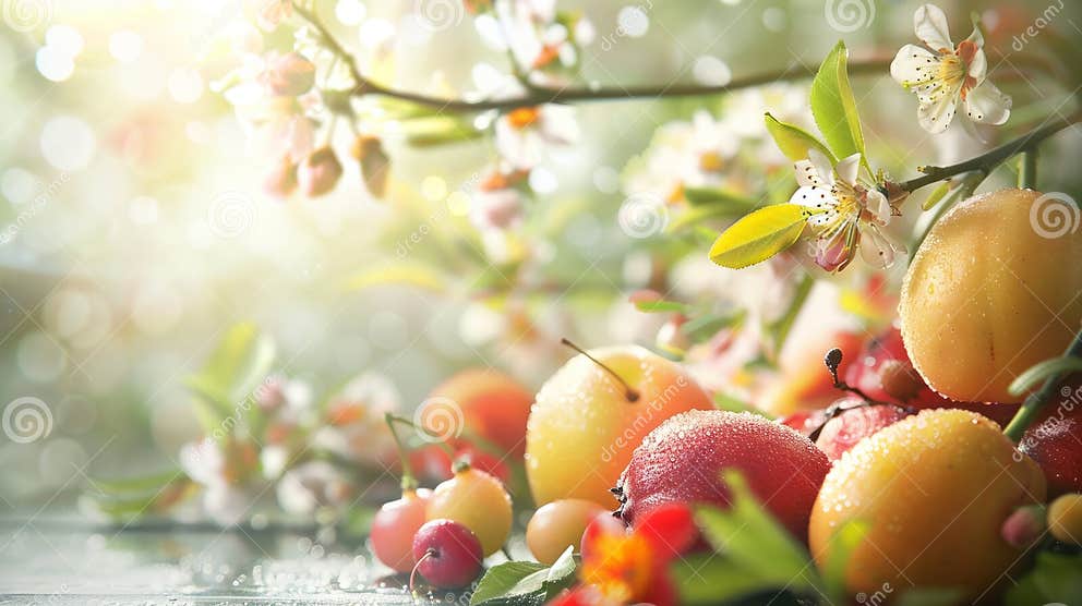 Seasonal Spring Fruit Scene Crafted with Copy Space for Your Text or ...