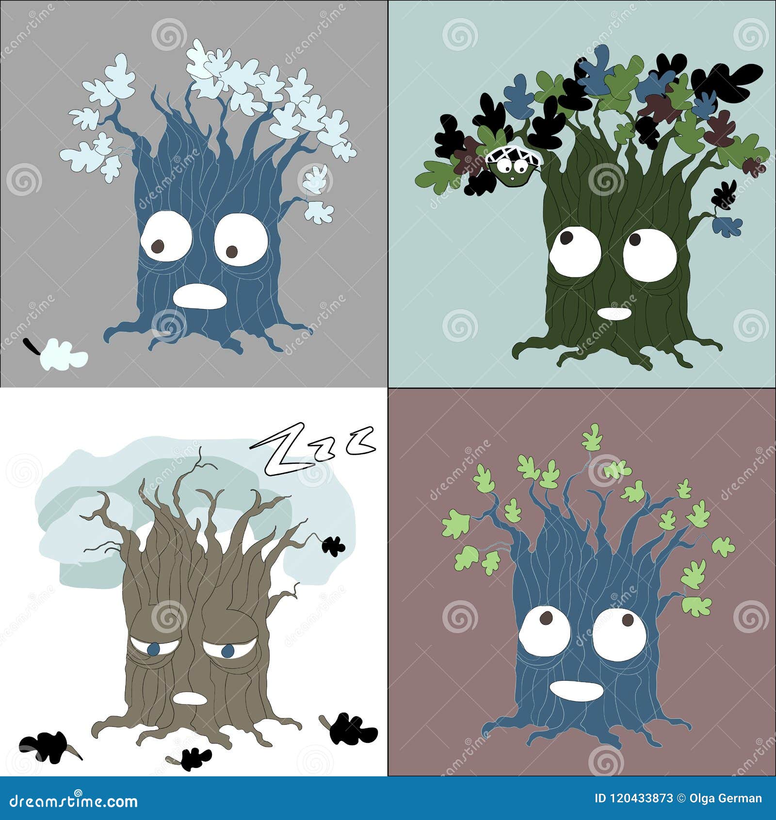 Seasonal Tree Changes Vector Characters Stock Illustration ...