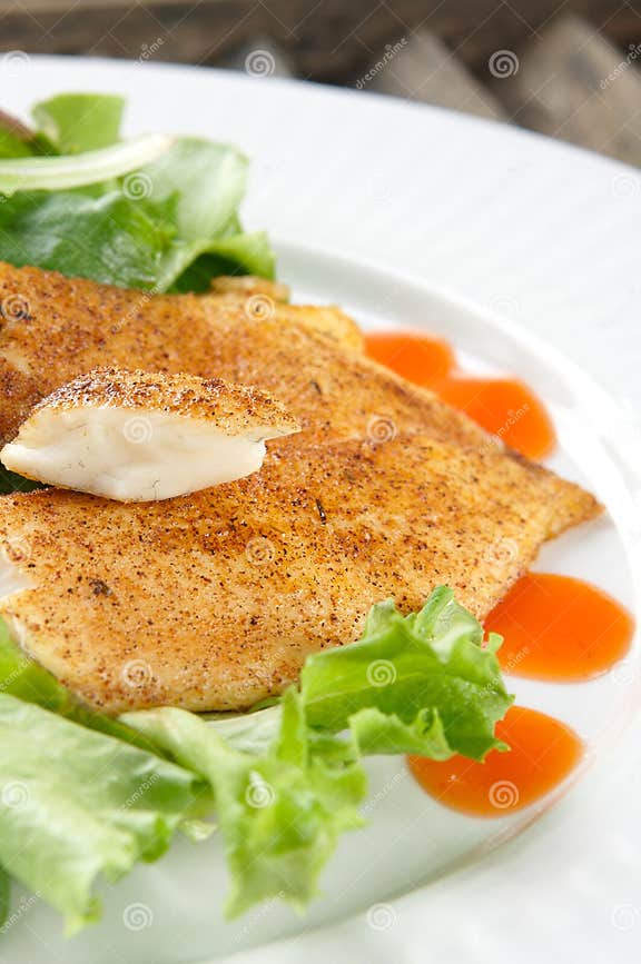 Seasoned flaky white fish stock image. Image of appetizer - 4273789