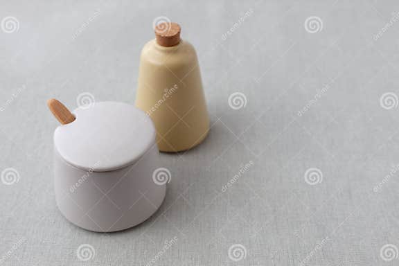 Seasoning Containers on Table Stock Image - Image of cuisine, text ...