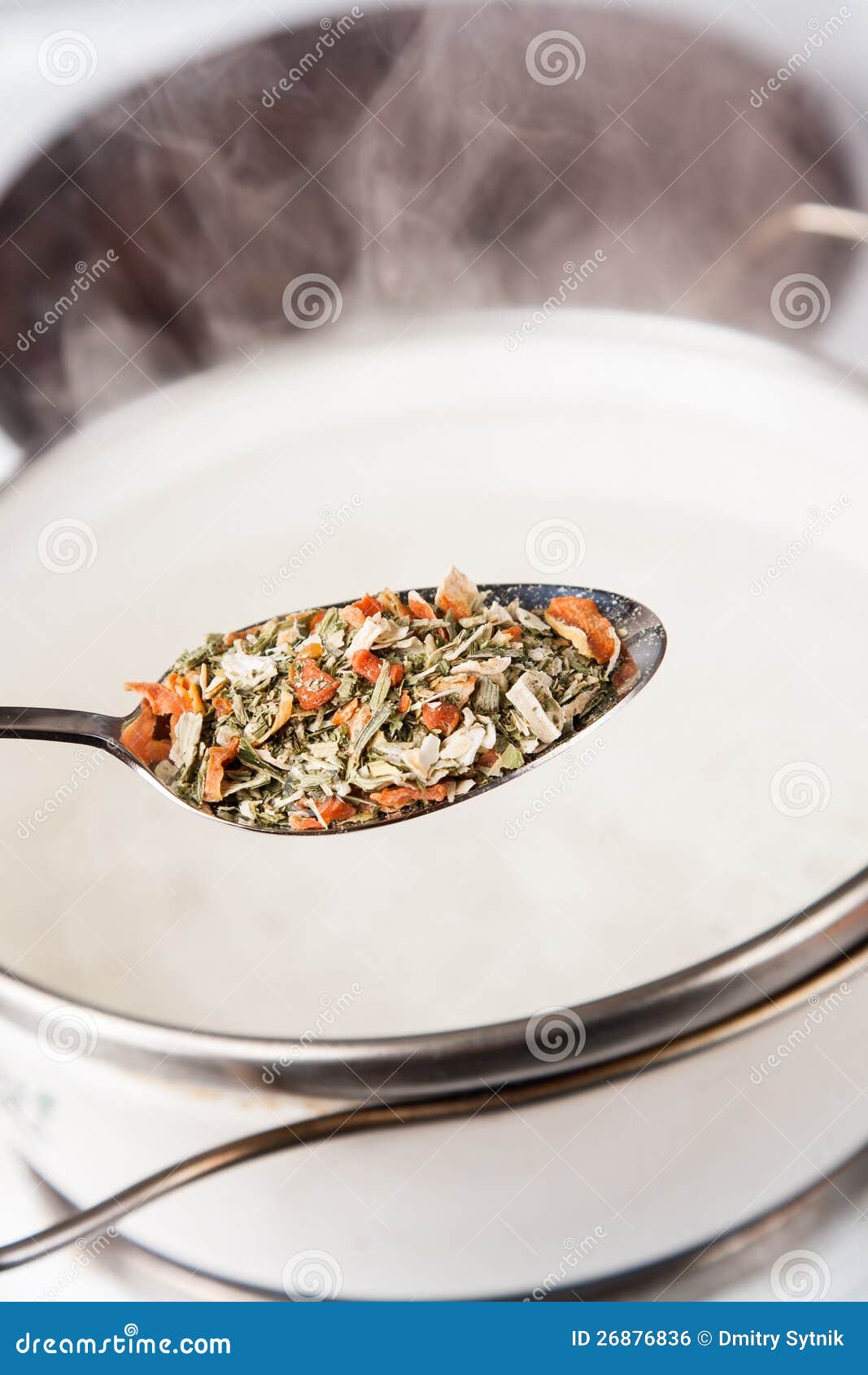 Seasoning in Spoon for Cooking in Pot with Steam Stock Photo - Image of ...
