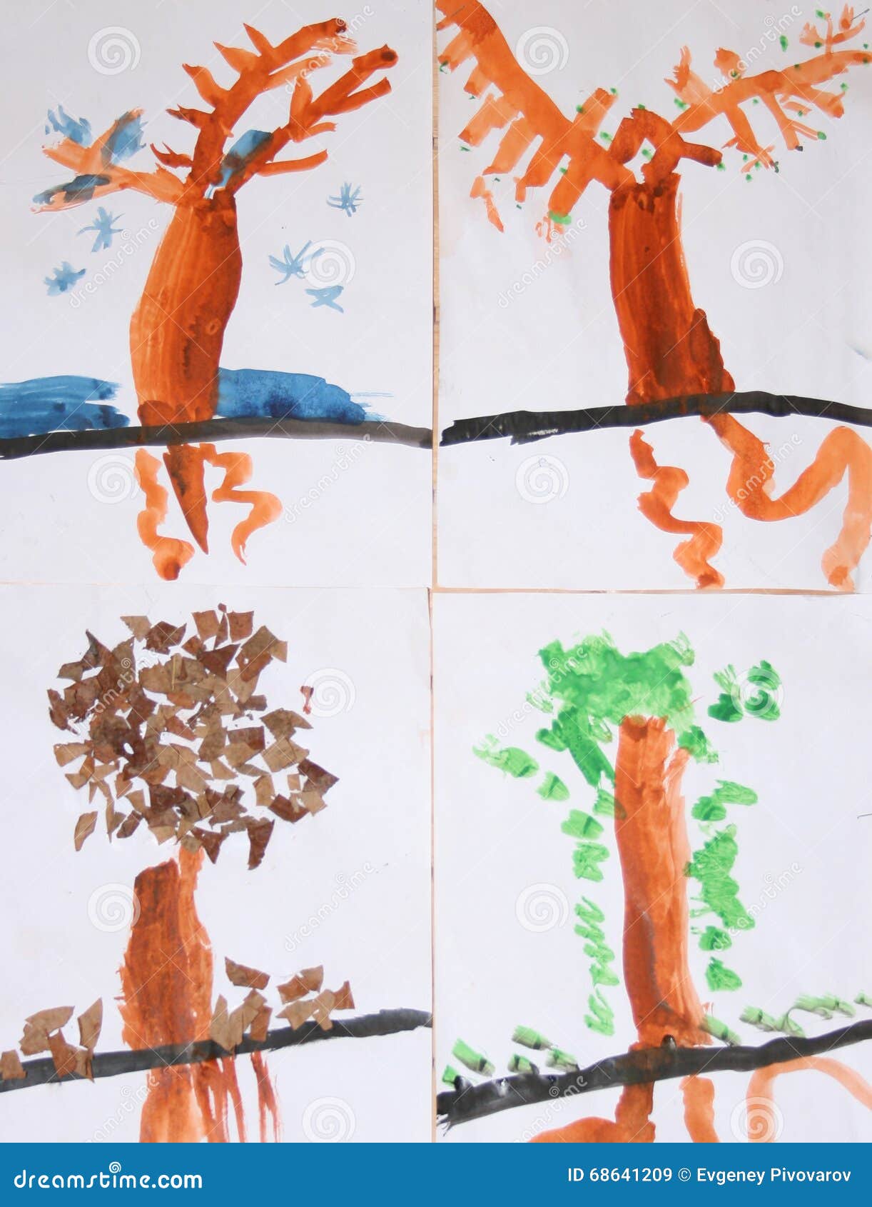 The Seasons (children S Drawing) Stock Illustration - Illustration of ...