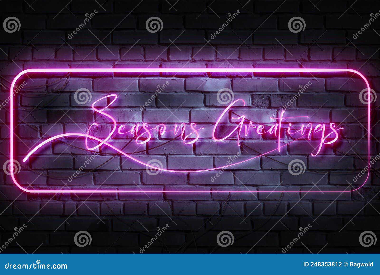 Seasons Greatings Neon Sign on a Dark Wall Stock Illustration ...