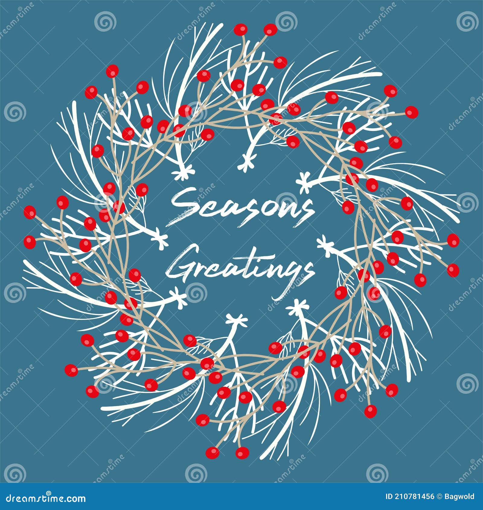 Seasons Greetings Festive Wreath on a Blue Background Stock Vector ...