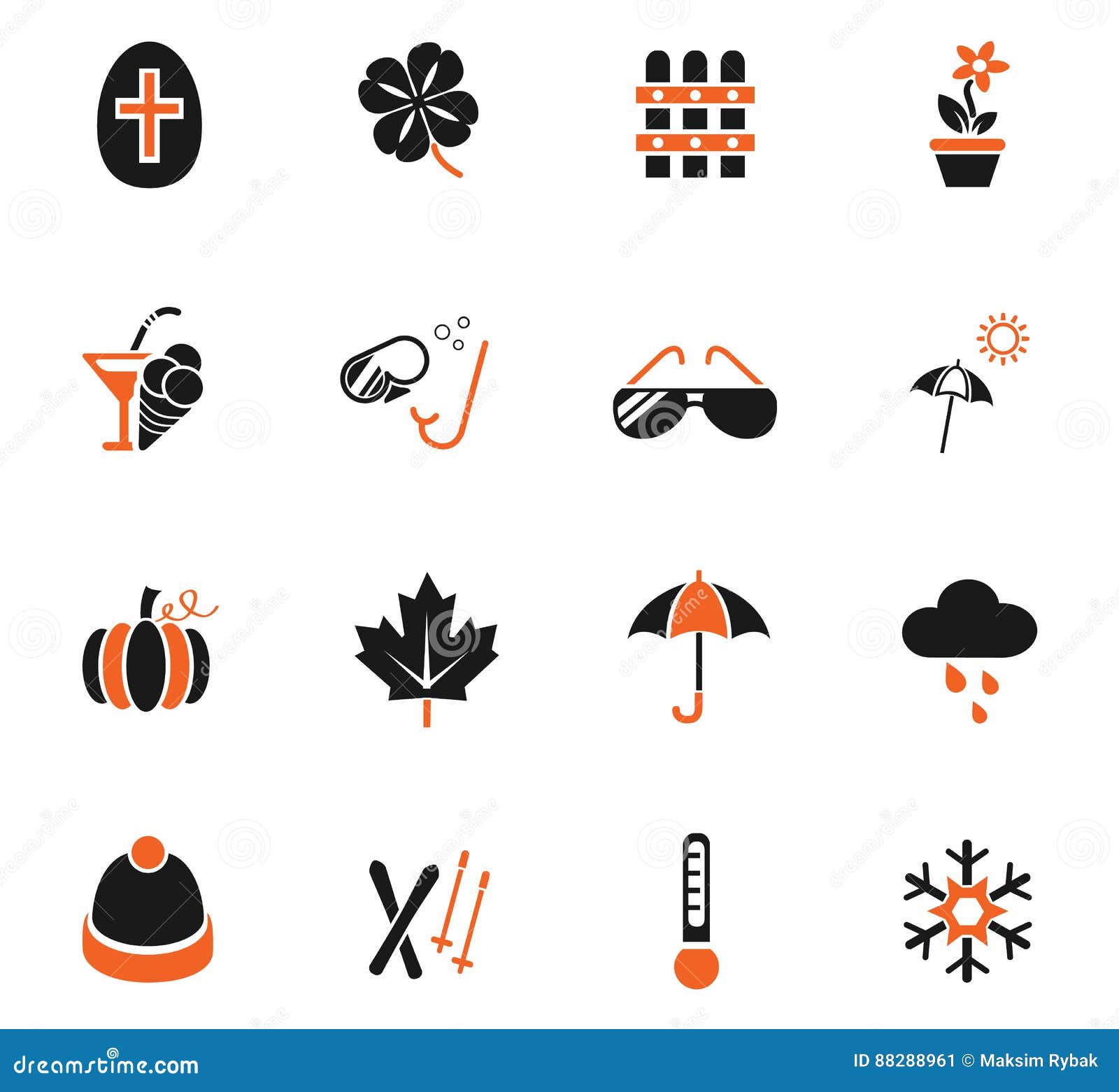 Seasons icon set stock illustration. Illustration of nature - 88288961