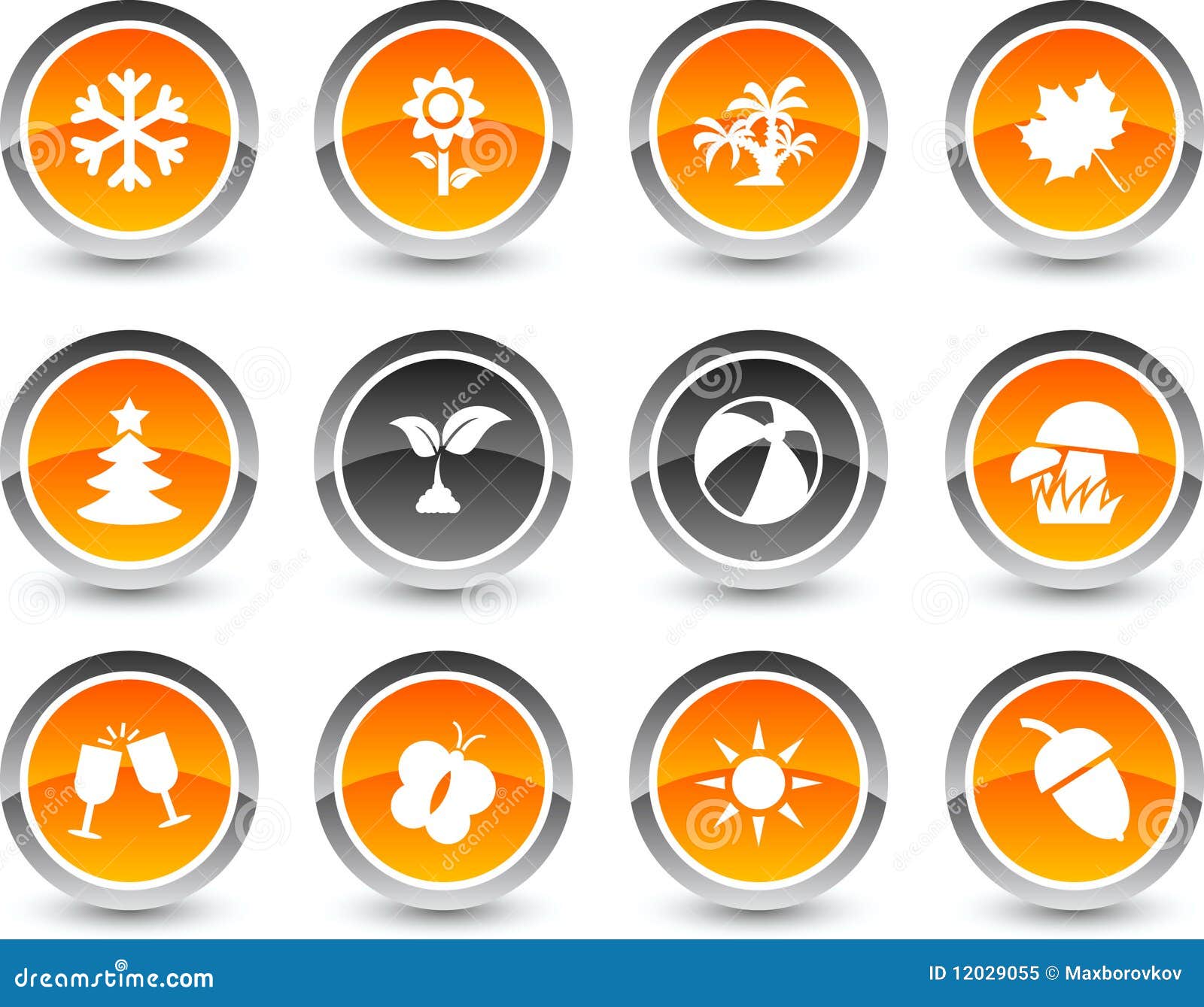 Seasons icons. stock vector. Illustration of acorn, flower - 12029055