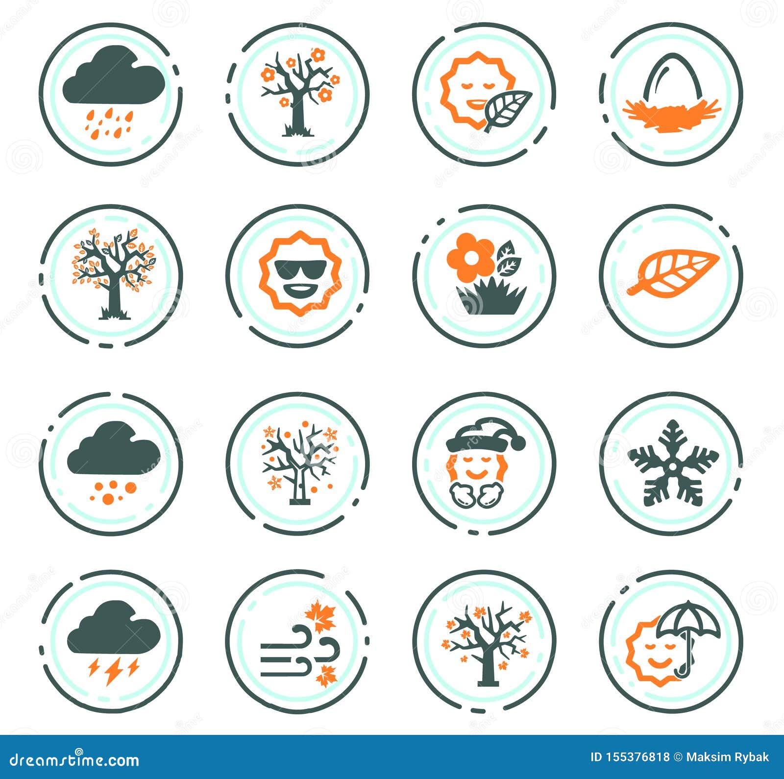 Seasons icons set stock vector. Illustration of sign - 155376818