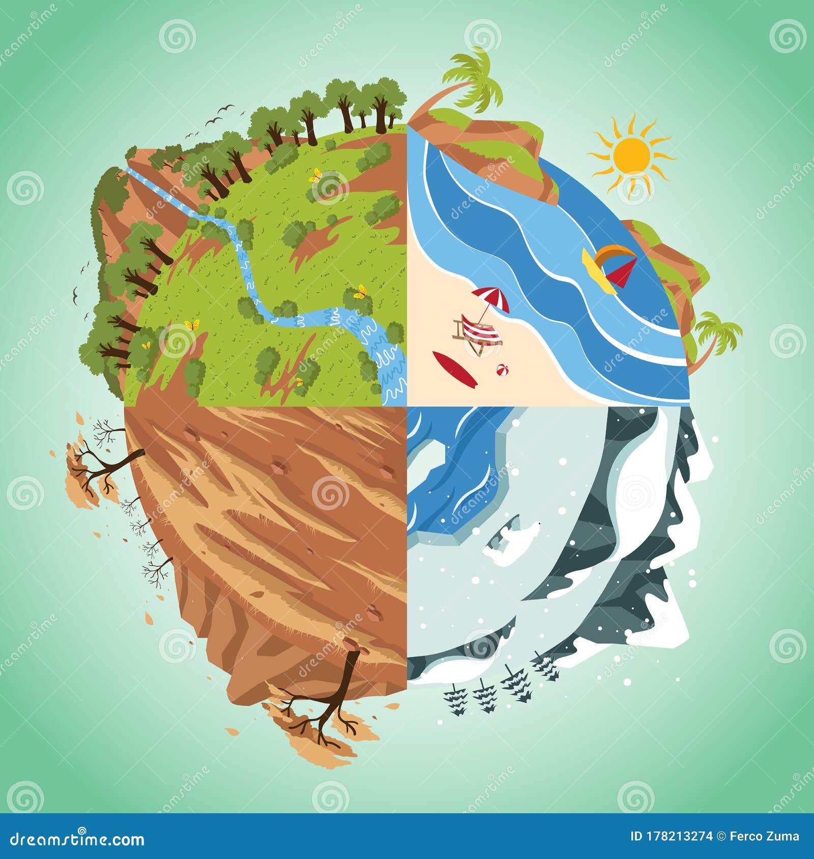 Four Seasons Earth Illustrations Flat Style Vector Stock Vector ...