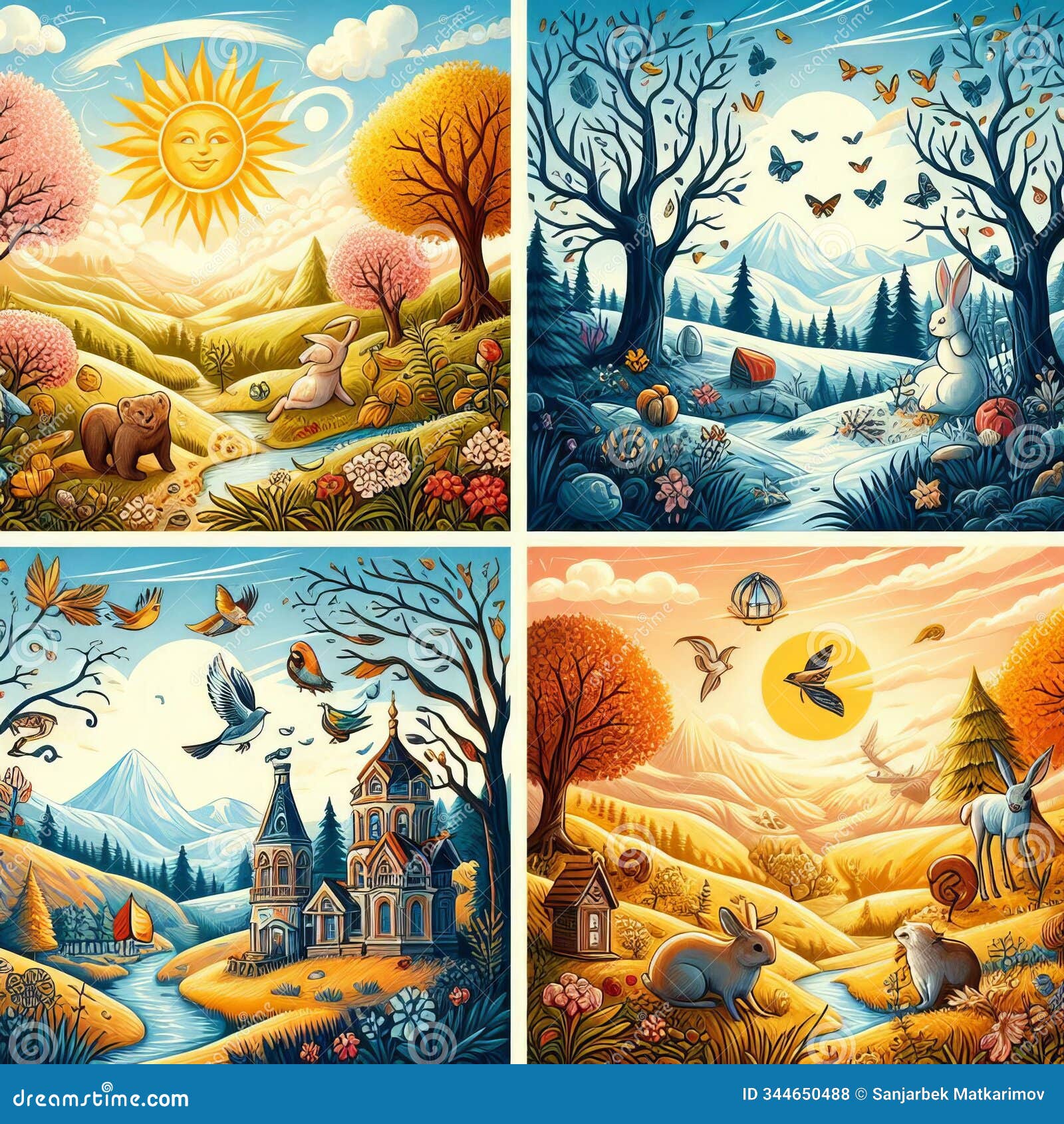 Seasons Spring Summer Autumn Winter Stock Illustration - Illustration ...