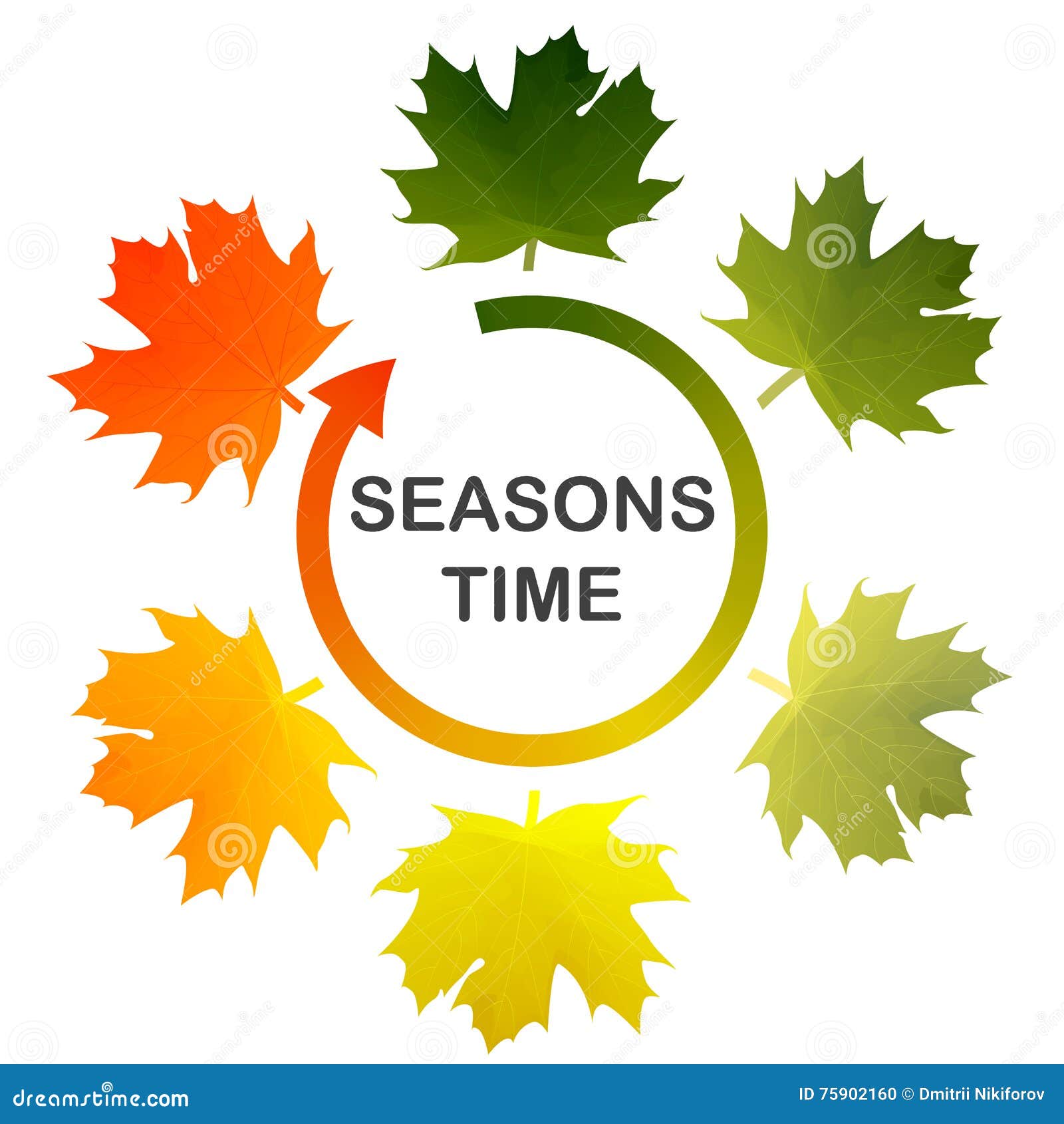 Seasons Time. Six Multicolored Maple Leafs Stock Vector - Illustration ...