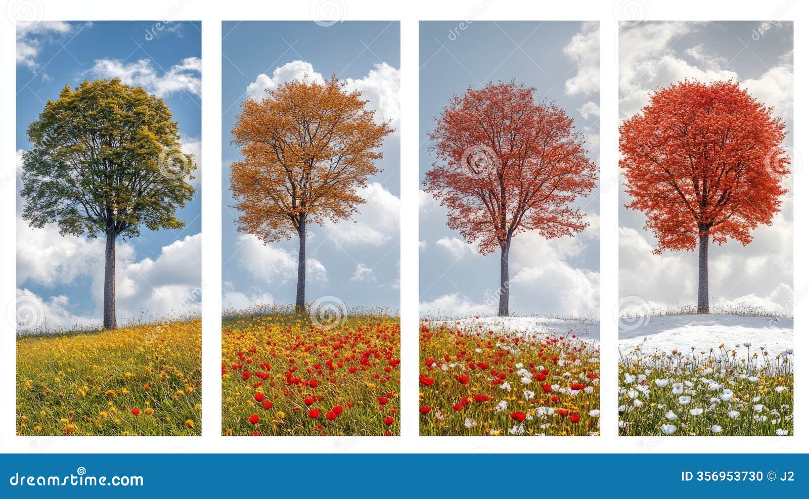 Seasons through a Tree: Spring, Summer, Autumn, Winter Transformation ...