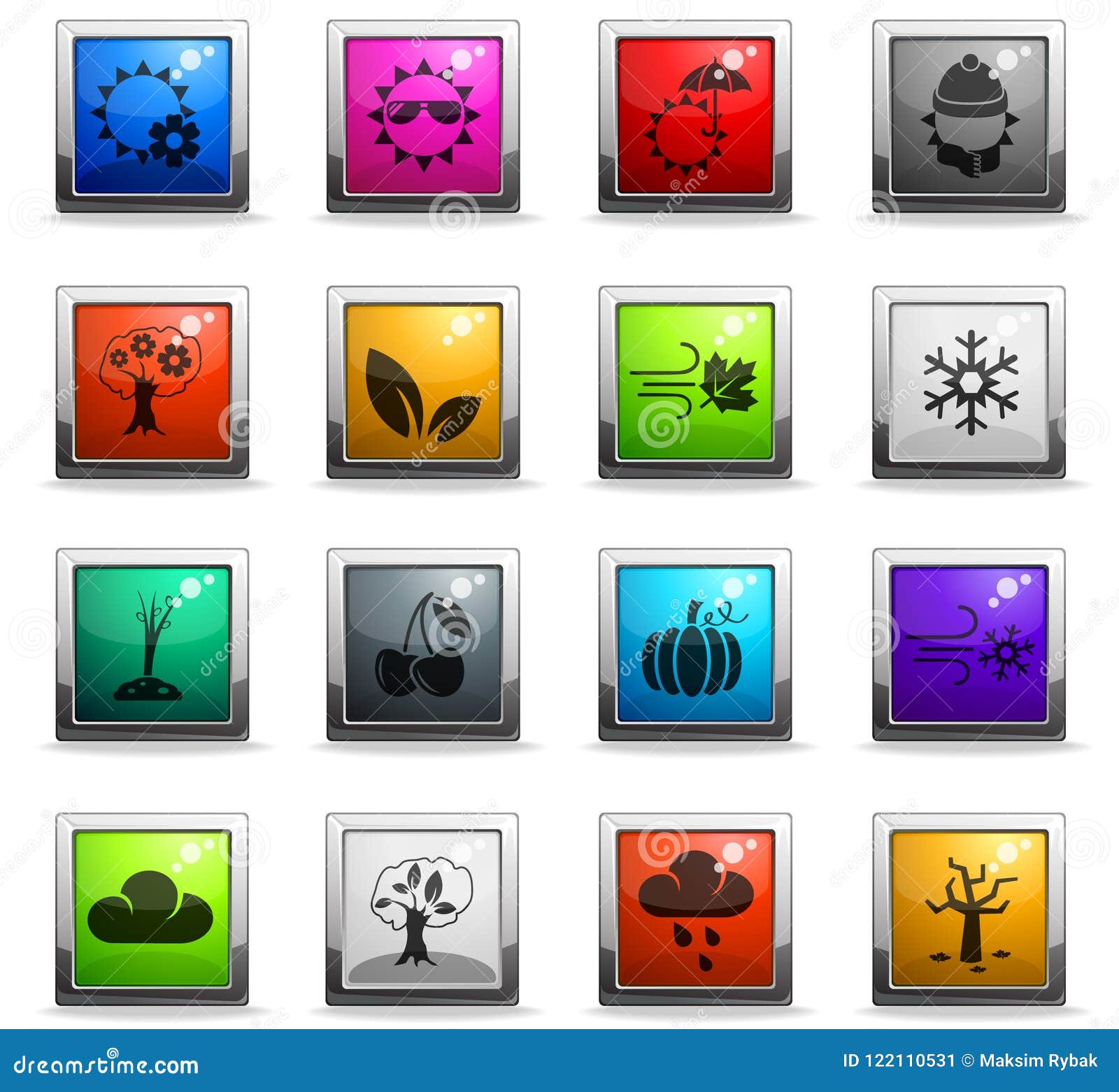 Seasons icon set stock vector. Illustration of square - 122110531