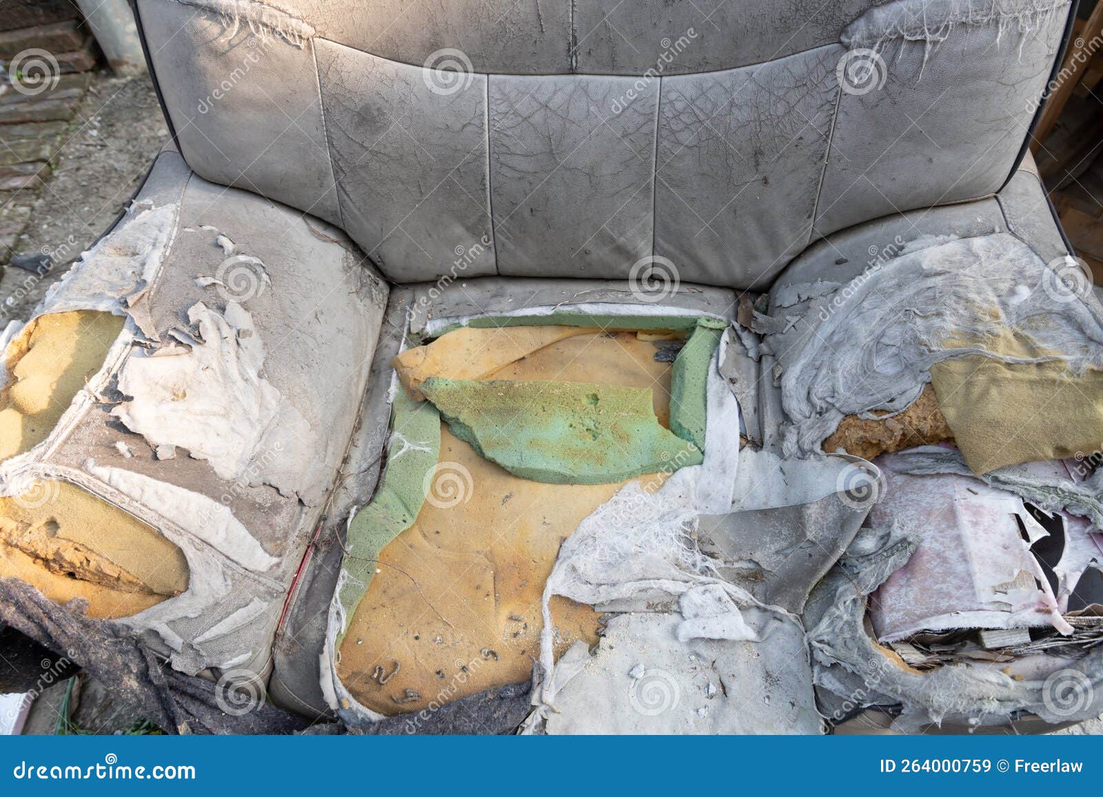 Seat of Badly Damaged Sofa at Horizontal Composition Stock Image ...