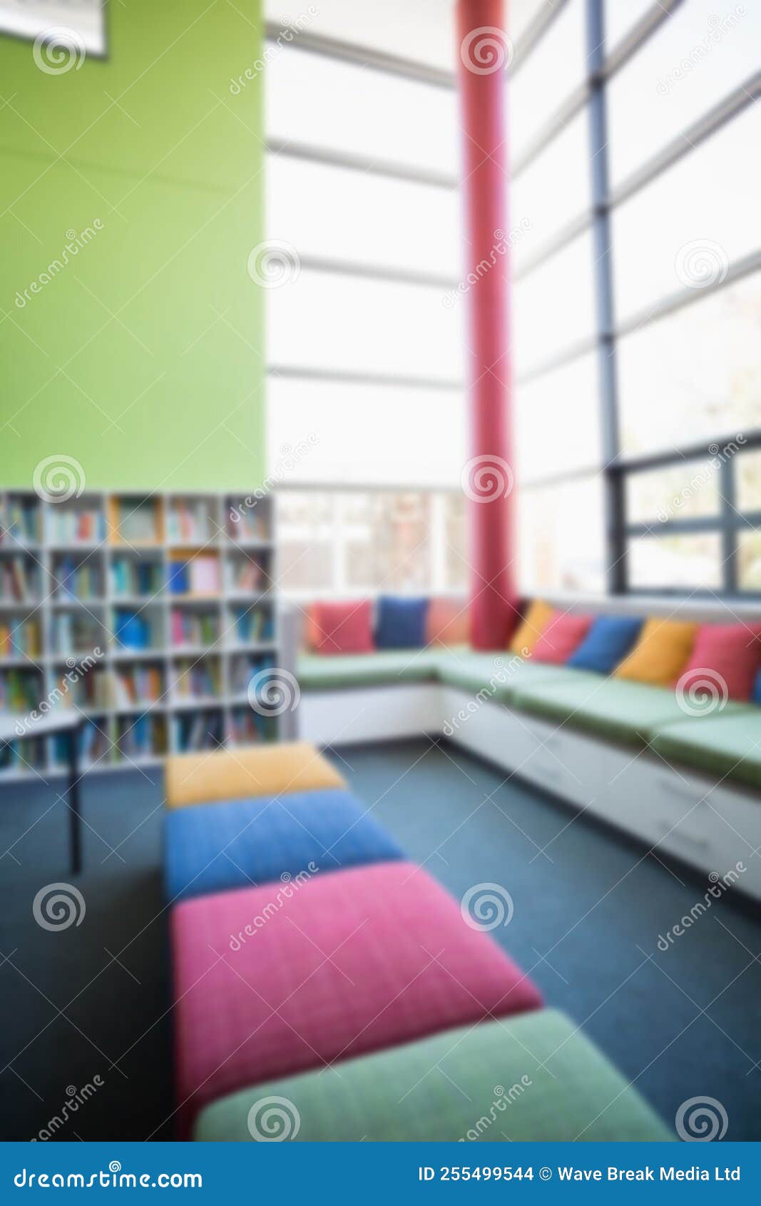Seat and shelf in library stock photo. Image of bookshelf - 255499544