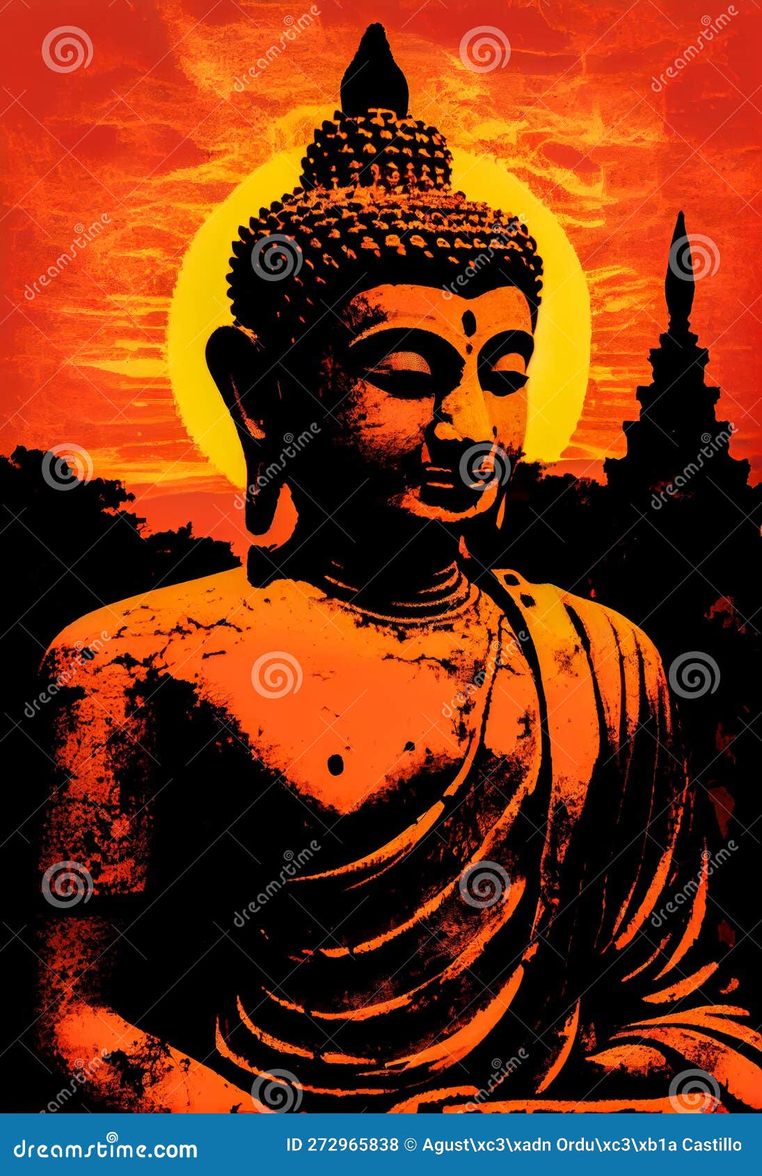 Seated Buddha Looking at the Sun at Dawn. Ia Generative. Stock ...