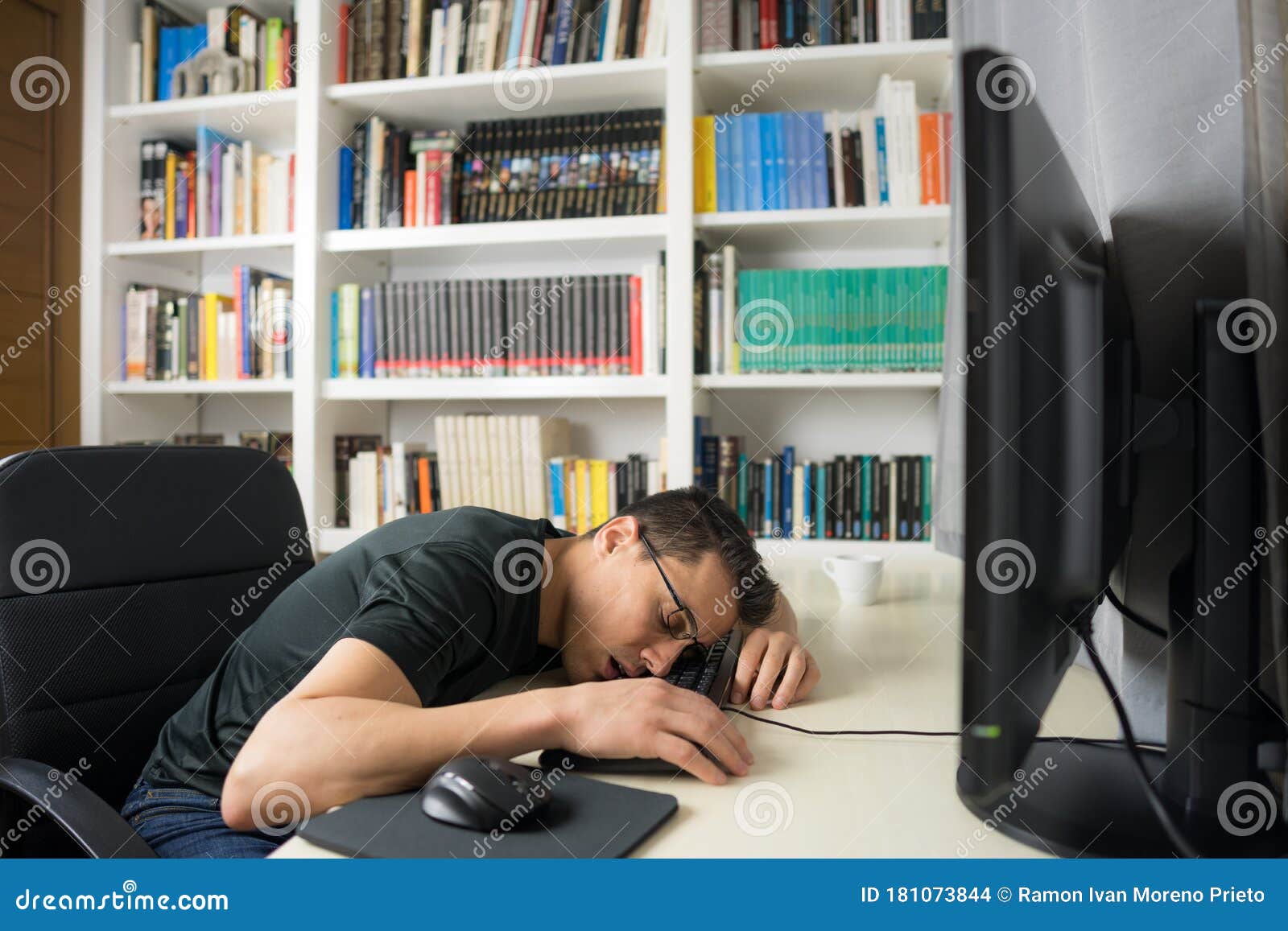 Man Asleep on the Computer Keyboard Stock Photo - Image of caucasian ...