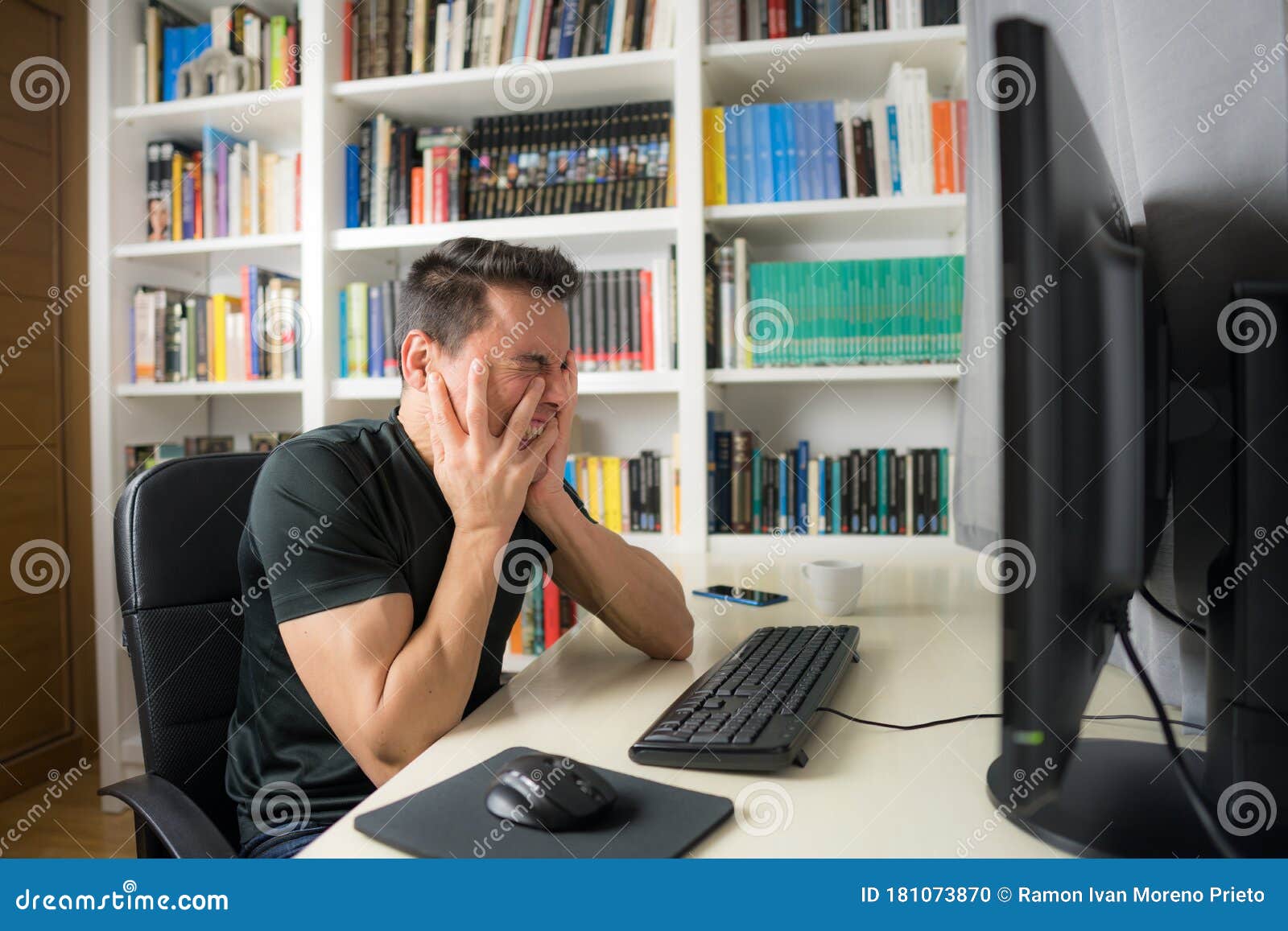 Hysterical Man in Front of the Computer Stock Photo - Image of ...