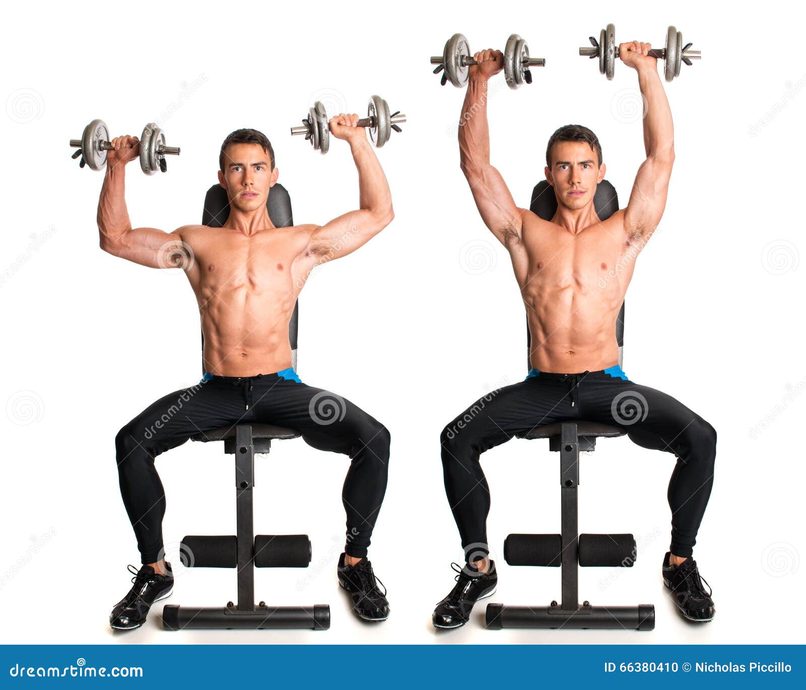 Seated Shoulder Press stock photo. Image of active, attractive - 66380410