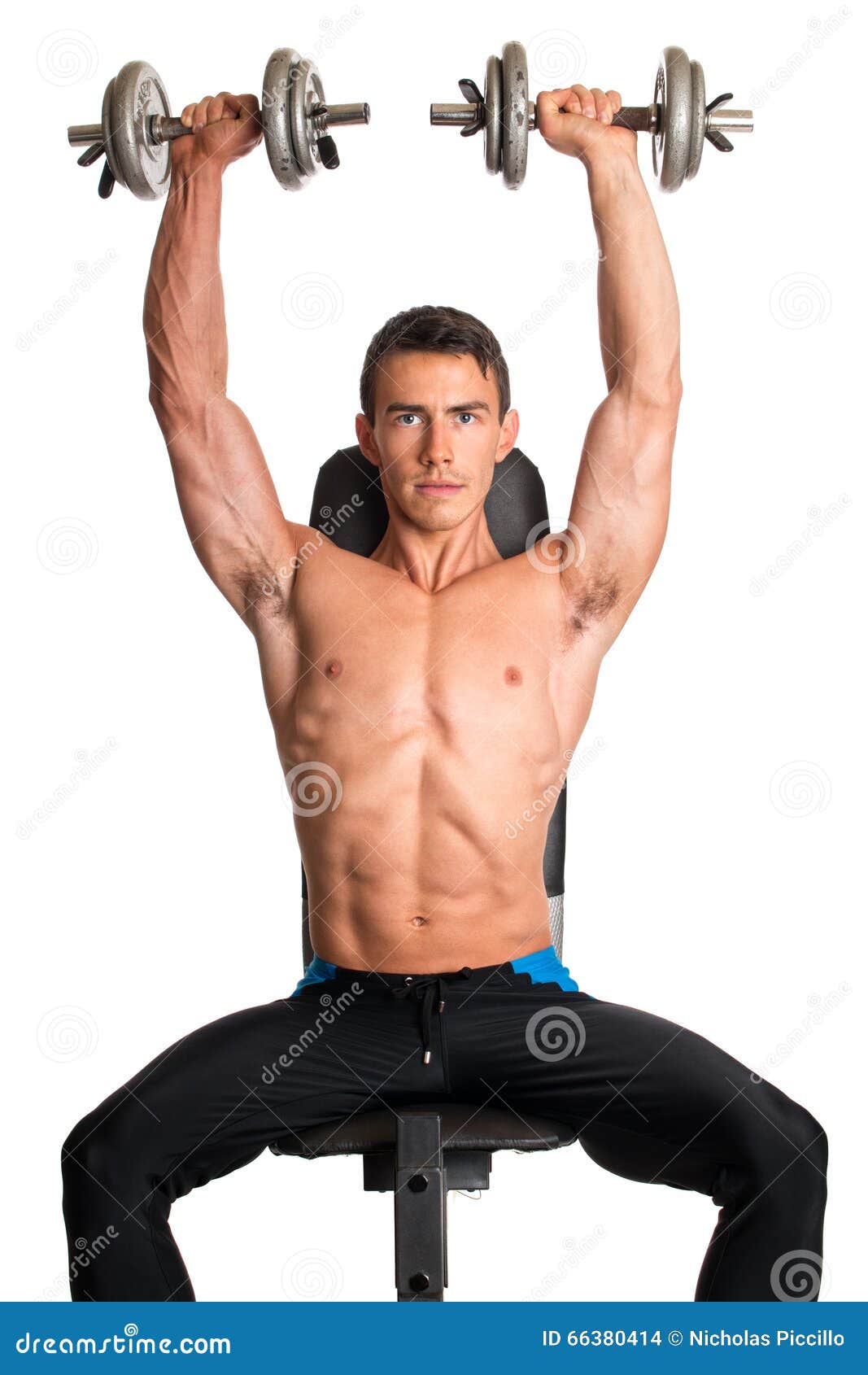 Seated Shoulder Press stock photo. Image of dumbbell - 66380414