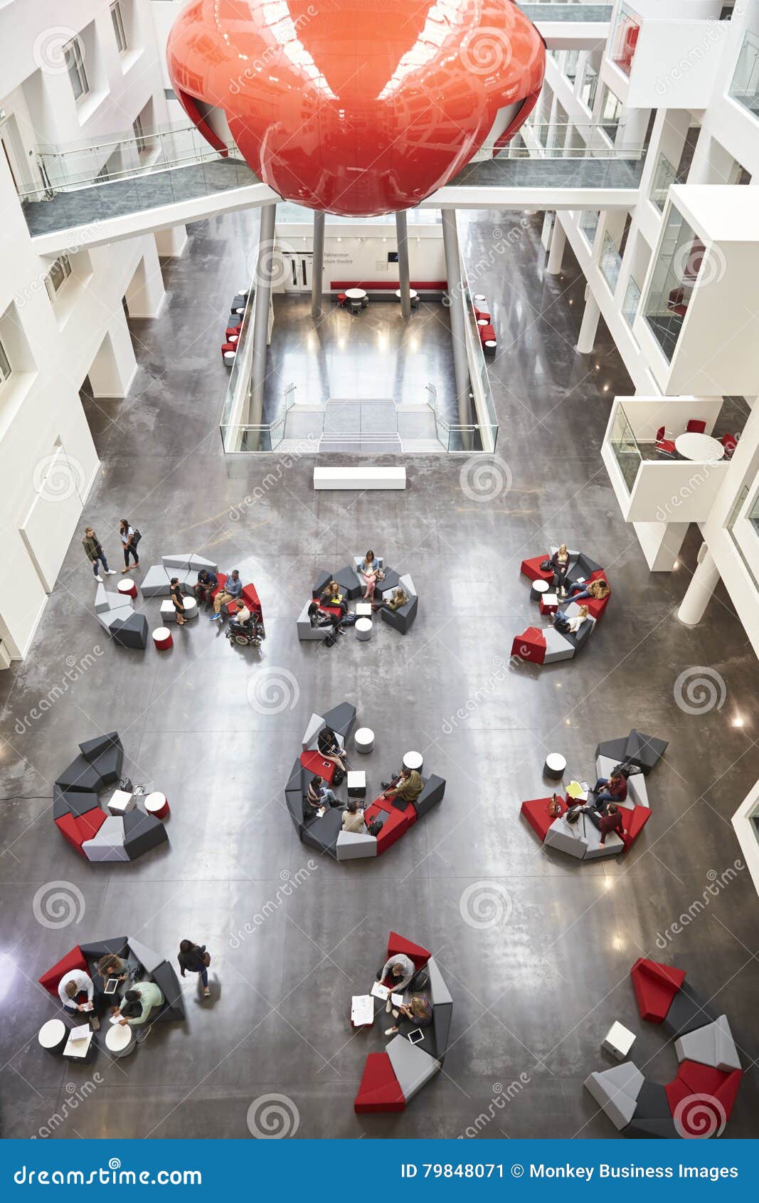 Seating in the Atrium of Modern University Building, Vertical Stock ...