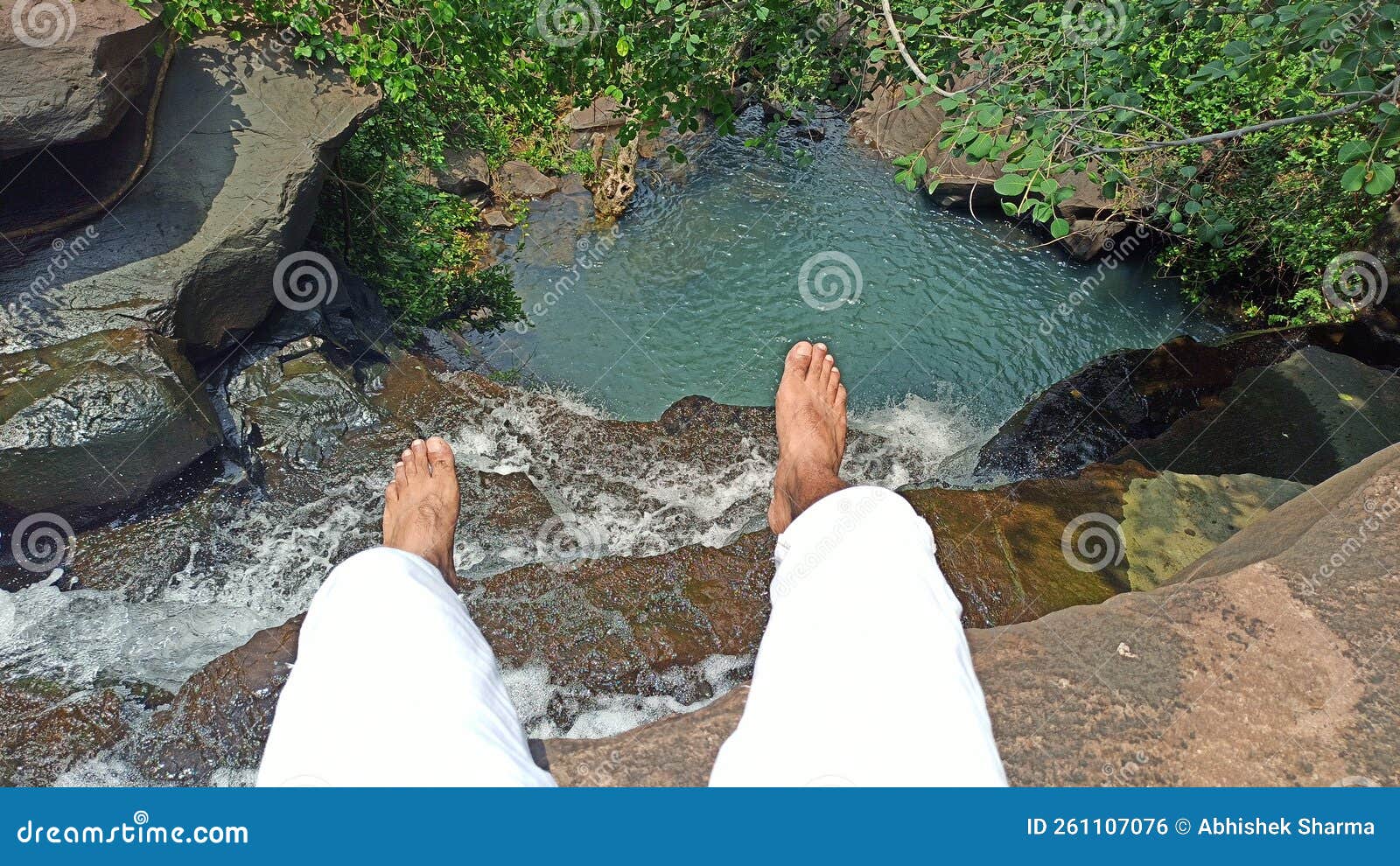 Seating at the Top of Waterfall Stock Photo - Image of pond, natural ...