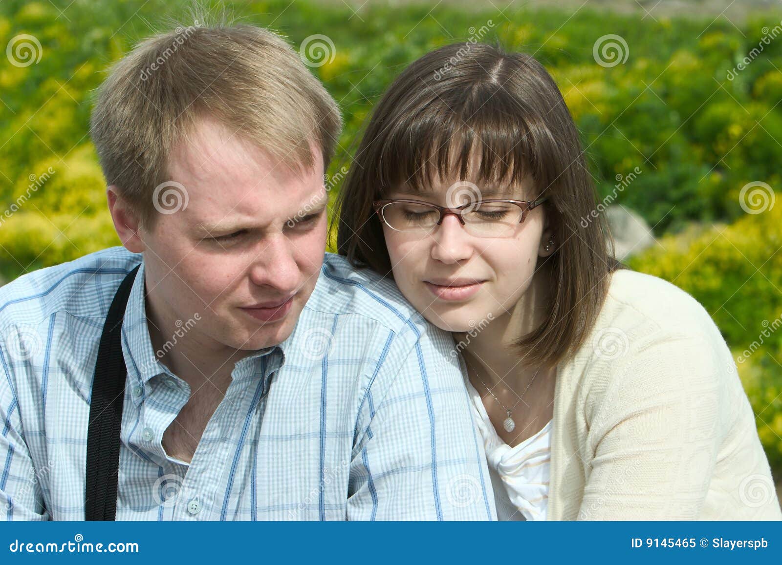 Seating young couple stock image. Image of caucasian, girl - 9145465