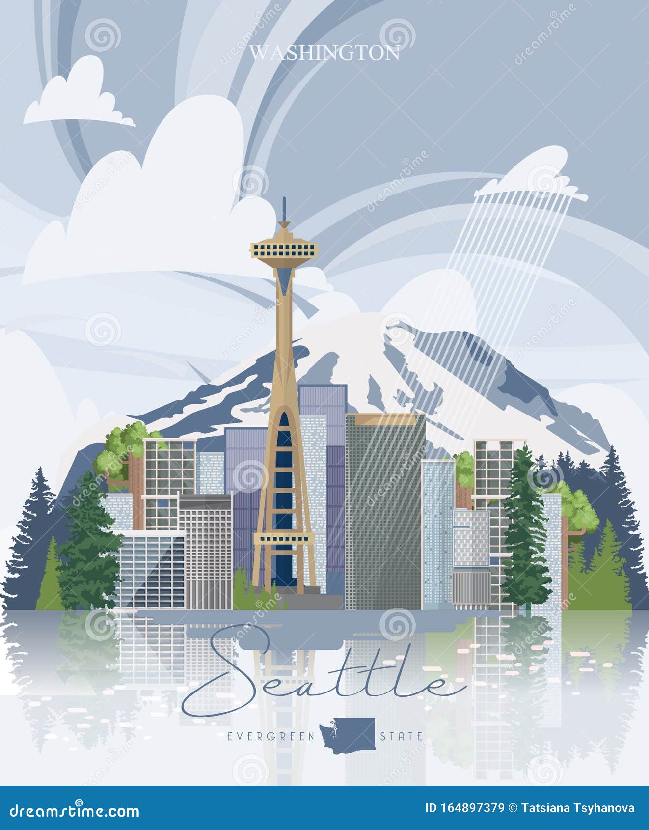 Seattle Vector Panorama. State Washington Stock Vector - Illustration ...