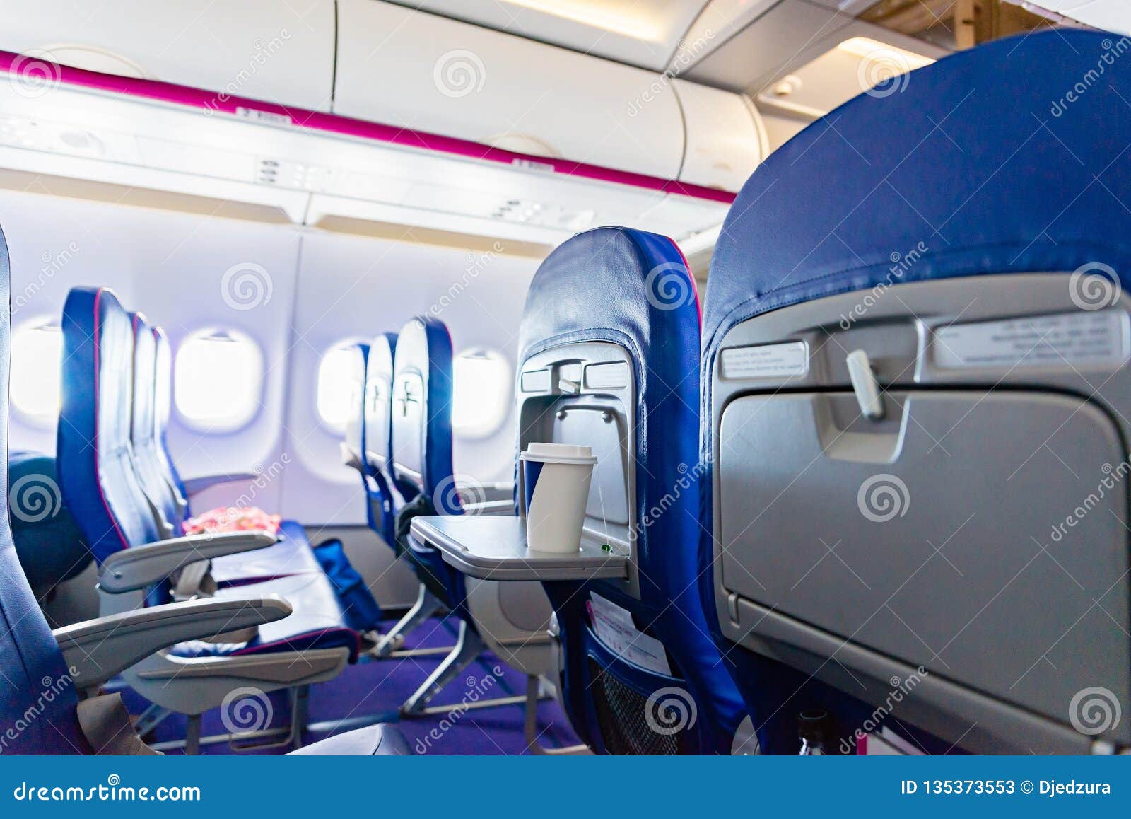 Seats and Cup of Tea in Passenger Airplane Stock Image - Image of ...