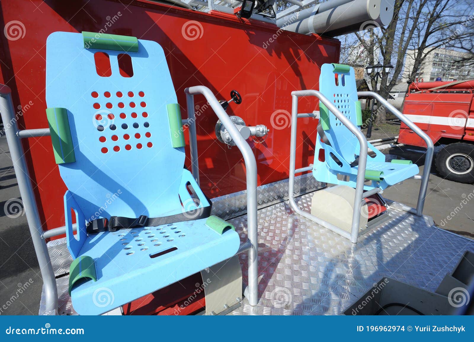 Seats for Firefighters Set on the Firetruck Stock Photo - Image of ...