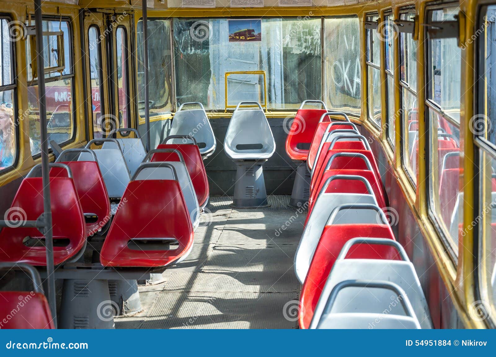 Seats and Handrails Inside the Passenger Tramway Tatra T4SU Stock Photo ...